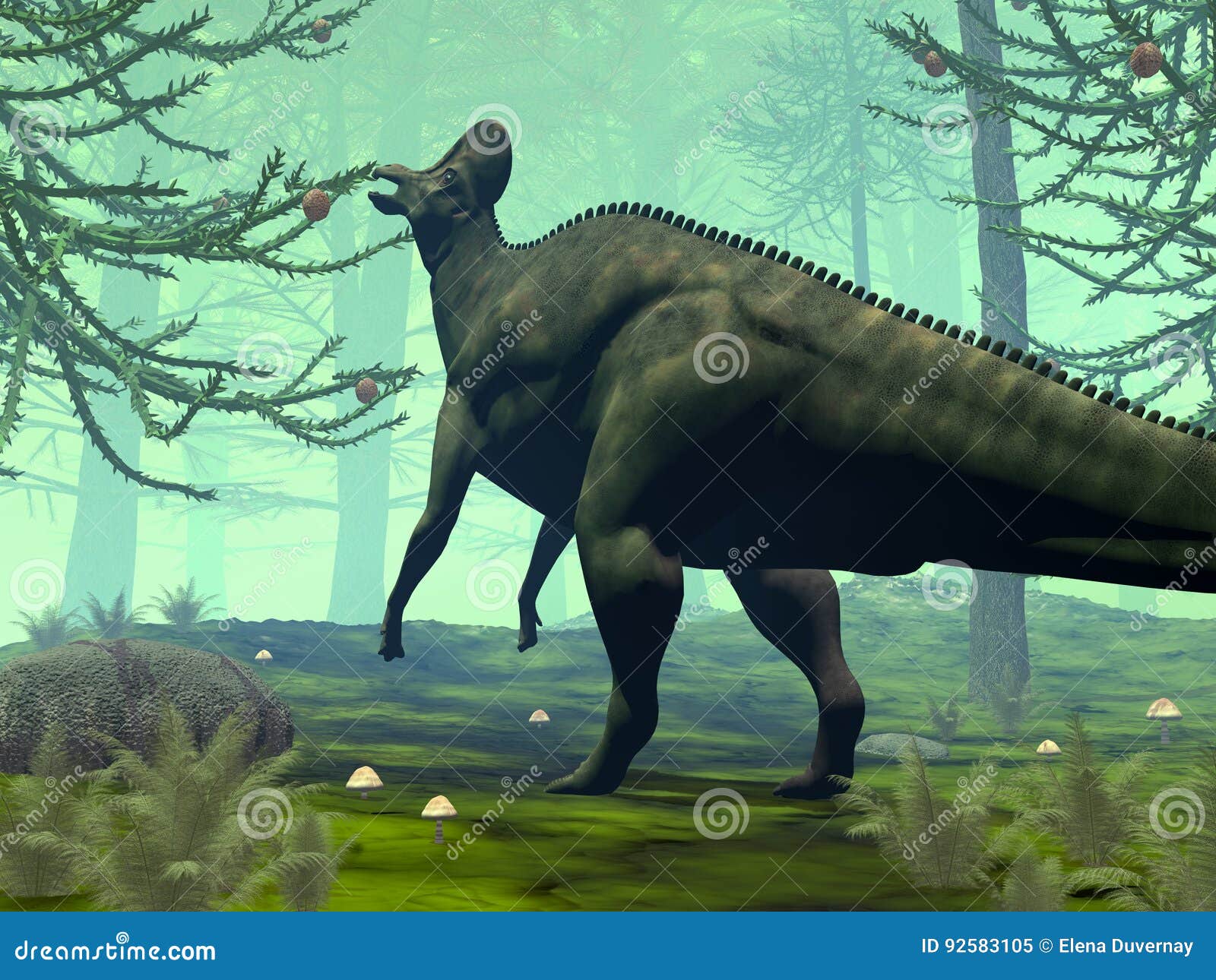 Corythosaurus Dinosaur Eating - 3D Render Stock Illustration ...