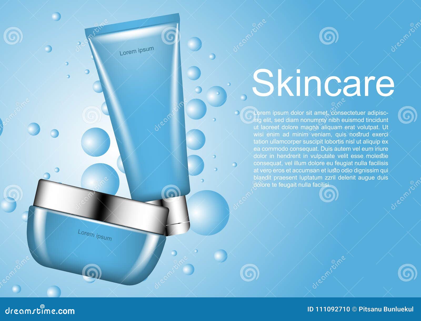 Cosmetic Ads Template, Skincare Set with Blue Bubble Light Stock Vector ...