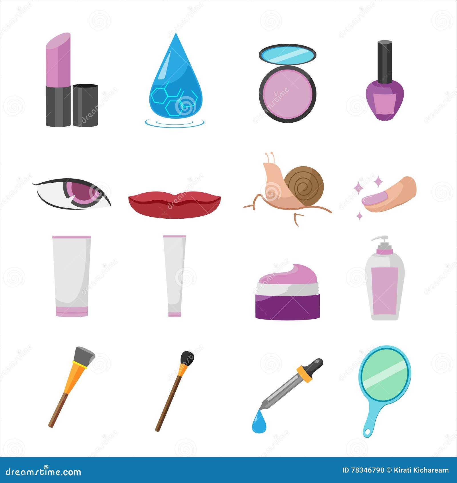 Cosmetic Beauty Flat Icon Set Vector Stock Illustration - Illustration ...