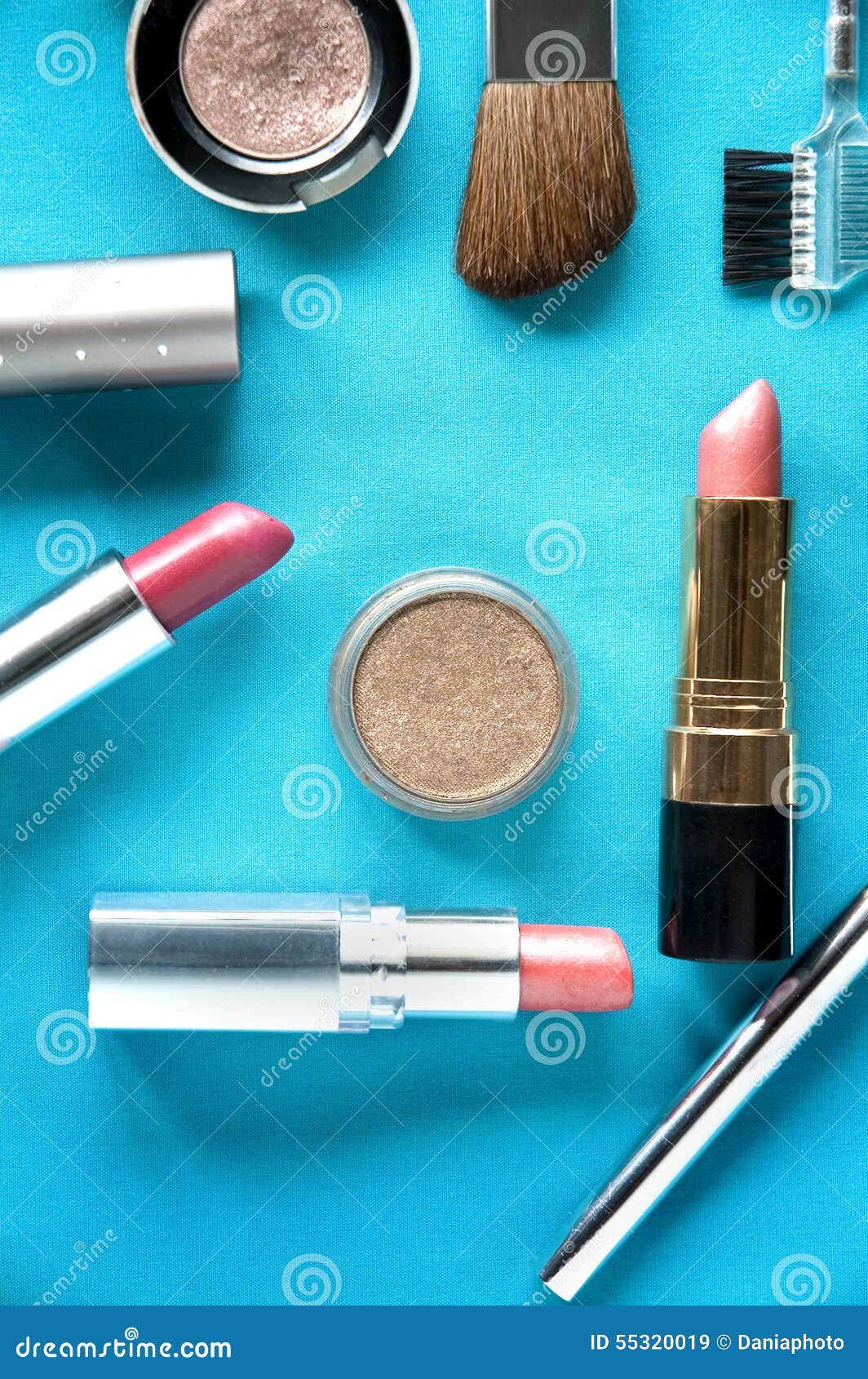 Cosmetic on Blue Background Stock Image - Image of golden, beauty: 55320019