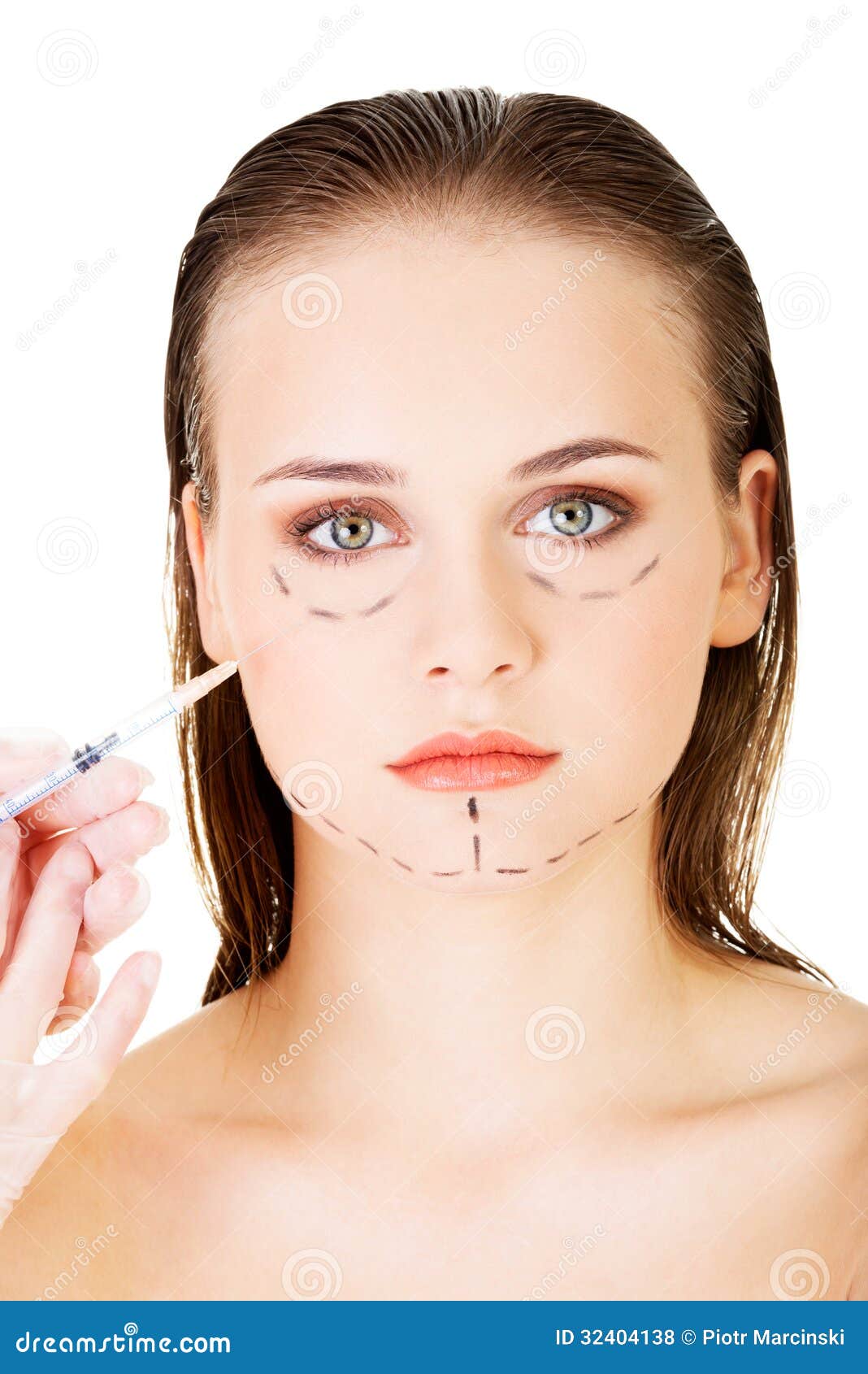 Cosmetic Botox Injection in the Female Face Stock Photo - Image of hand ...