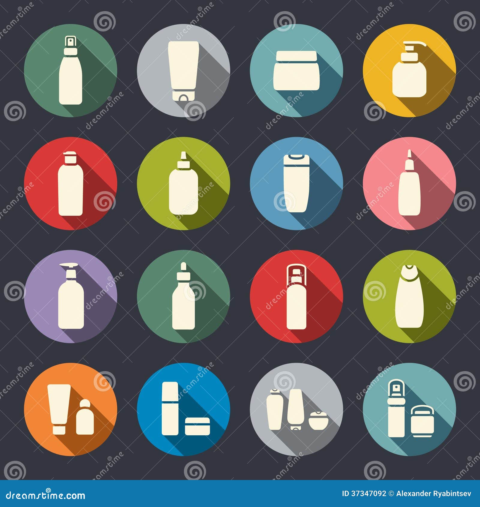 Cosmetic bottle flat icons stock vector. Illustration of composition ...