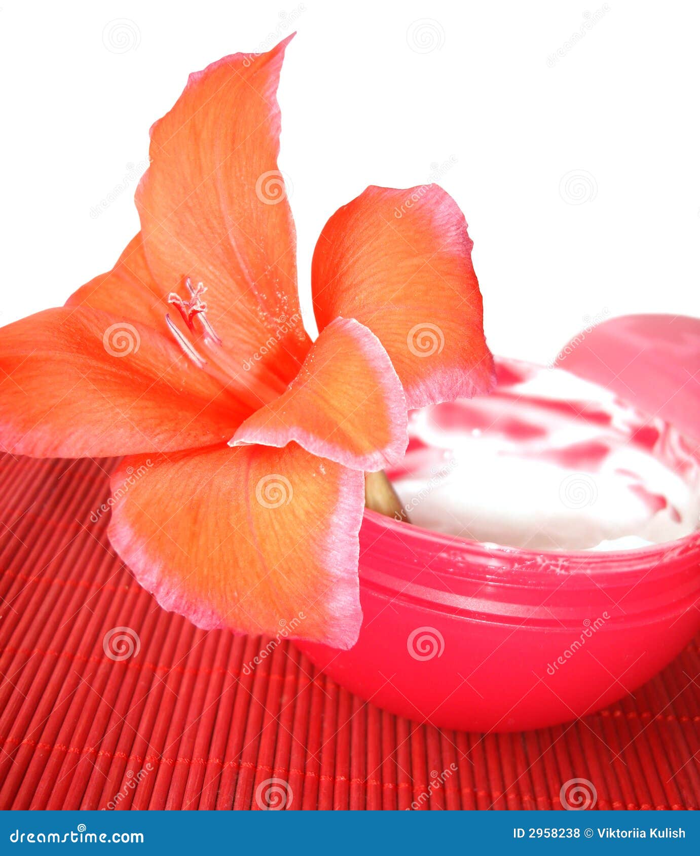 Cosmetic Cream with Red Flower Stock Photo - Image of fashion, moisten ...