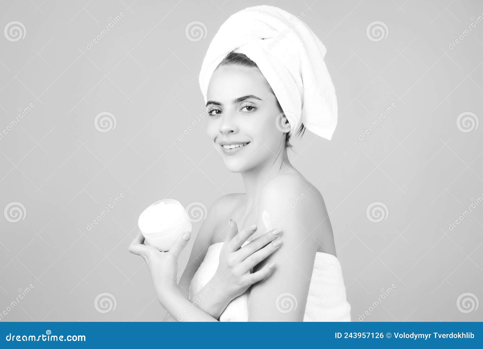 Cosmetic Cream On Woman Smiling Face With Clean Soft Skin Body Care