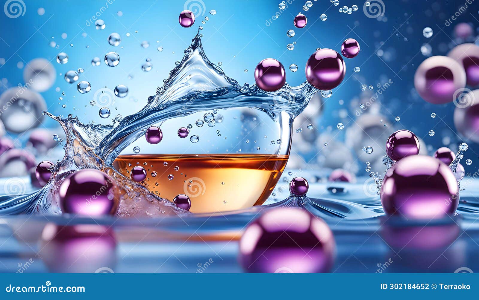 Cosmetic Essence, Liquid Water Molecules, Molecules Inside Liquid ...