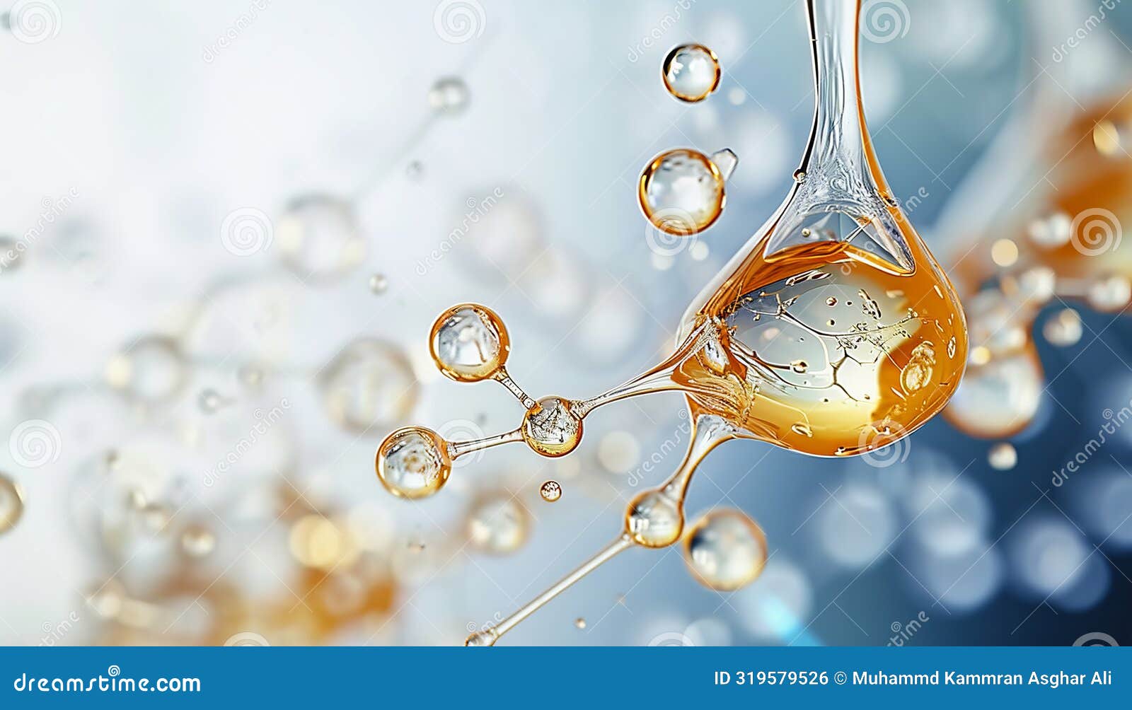 Cosmetic Essence Oil Liquid Drop with Molecule on a White Background ...