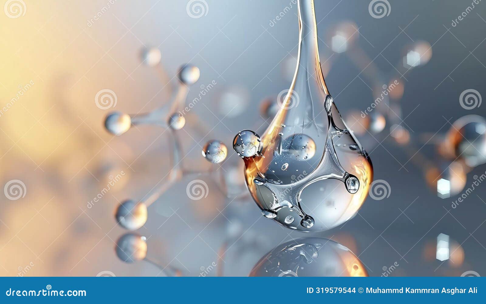 Cosmetic Essence Oil Liquid Drop with Molecule on a White Background ...