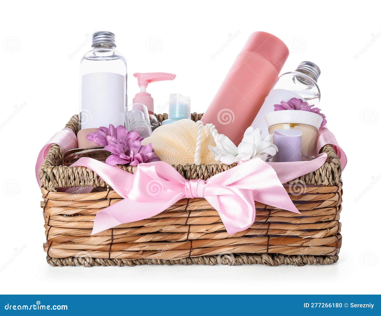 Gift Basket with Cosmetics on White Background Stock Photo - Image of ...