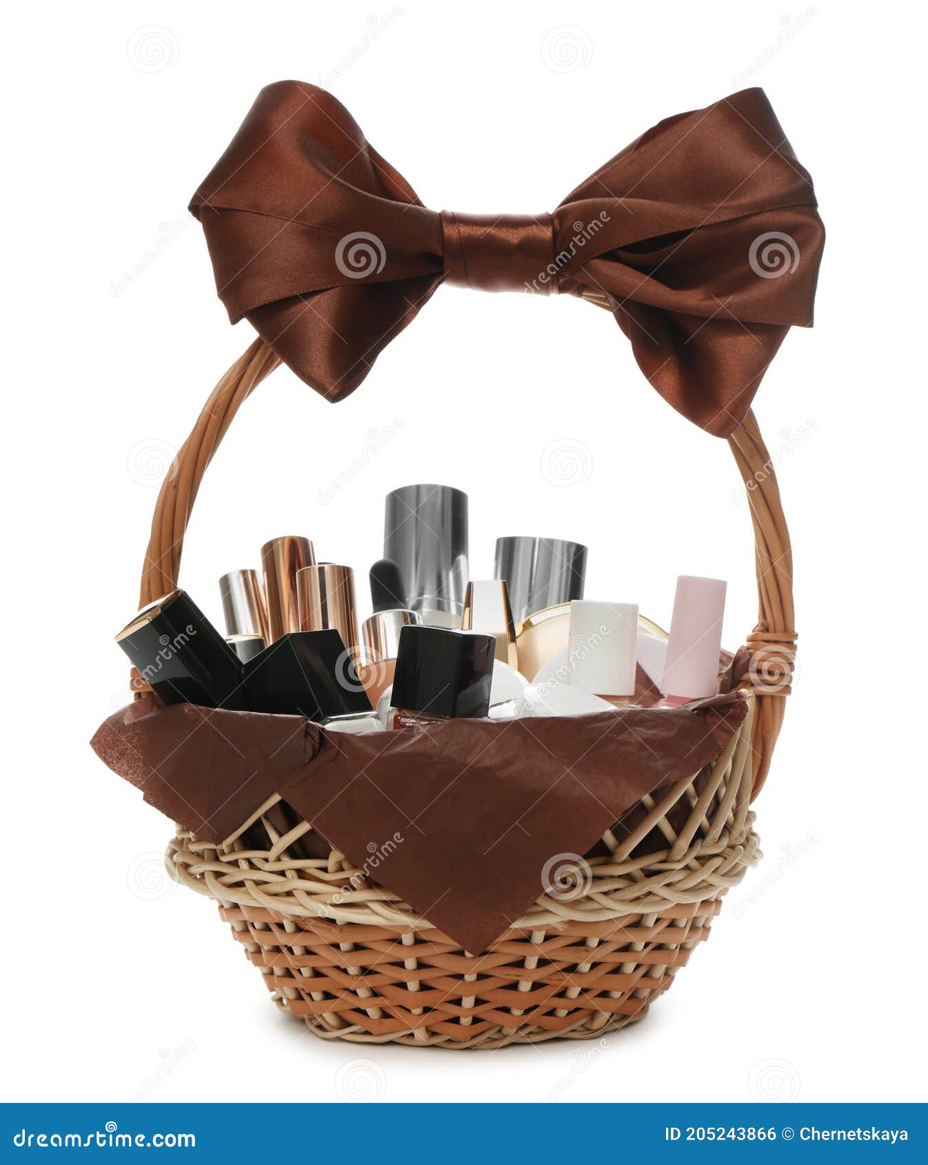 Cosmetic Gift Set in Wicker Basket Isolated on White Stock Photo ...