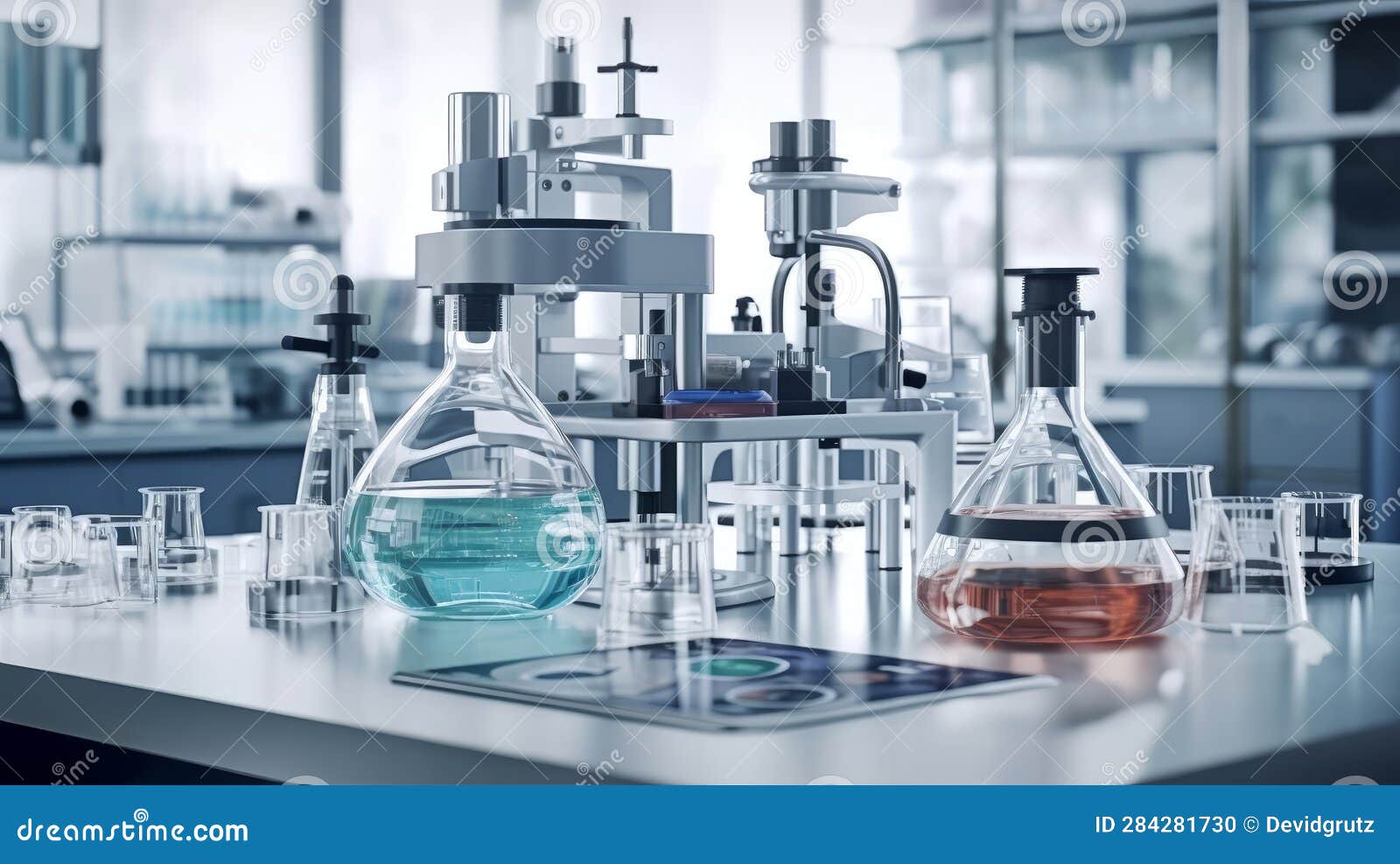 Cosmetic Laboratory with Bio Research Close-up. Generative AI. Stock ...