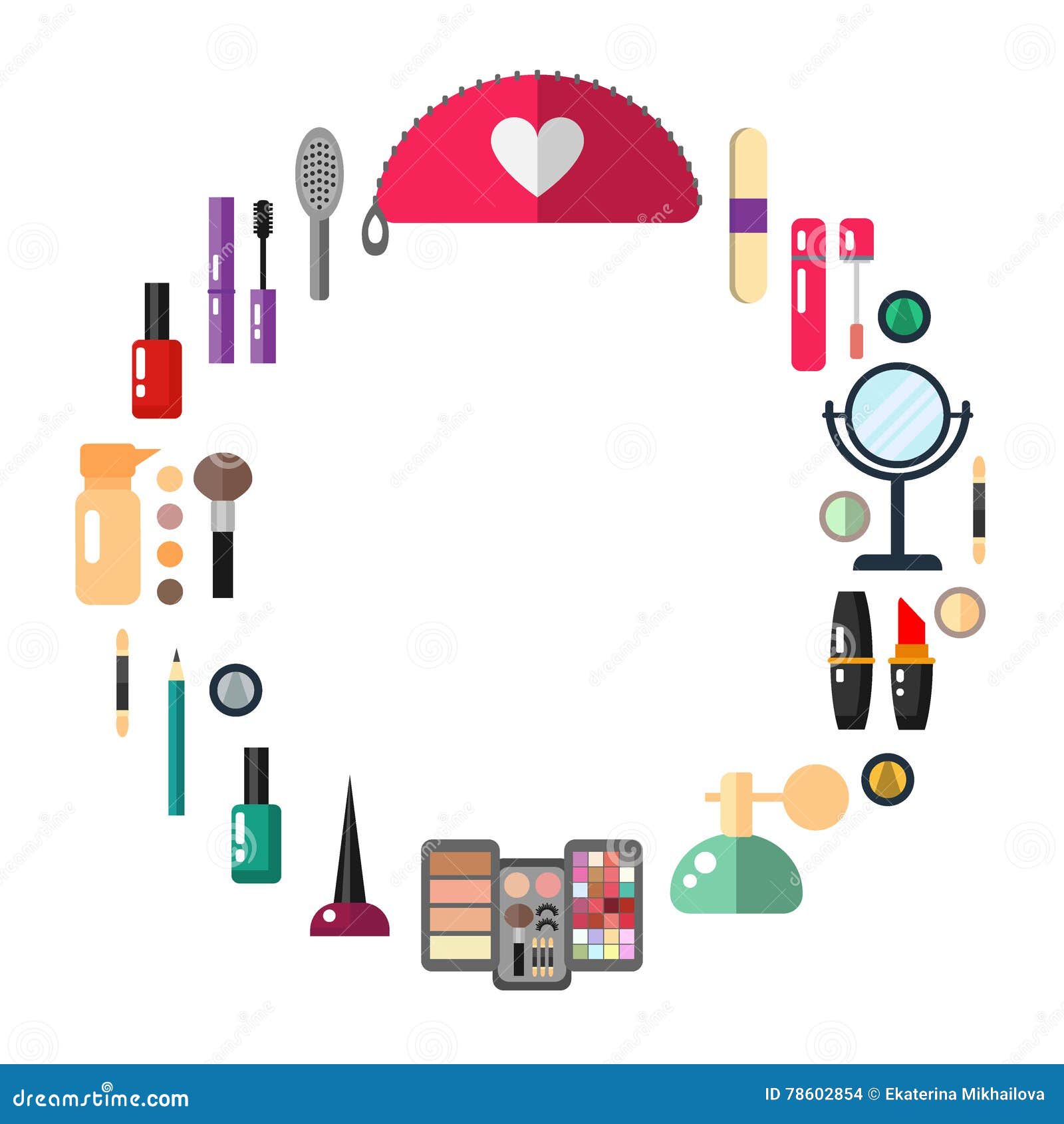 Cosmetic Make Up Objects - Round Shape Vector Flat Illustration. Stock ...