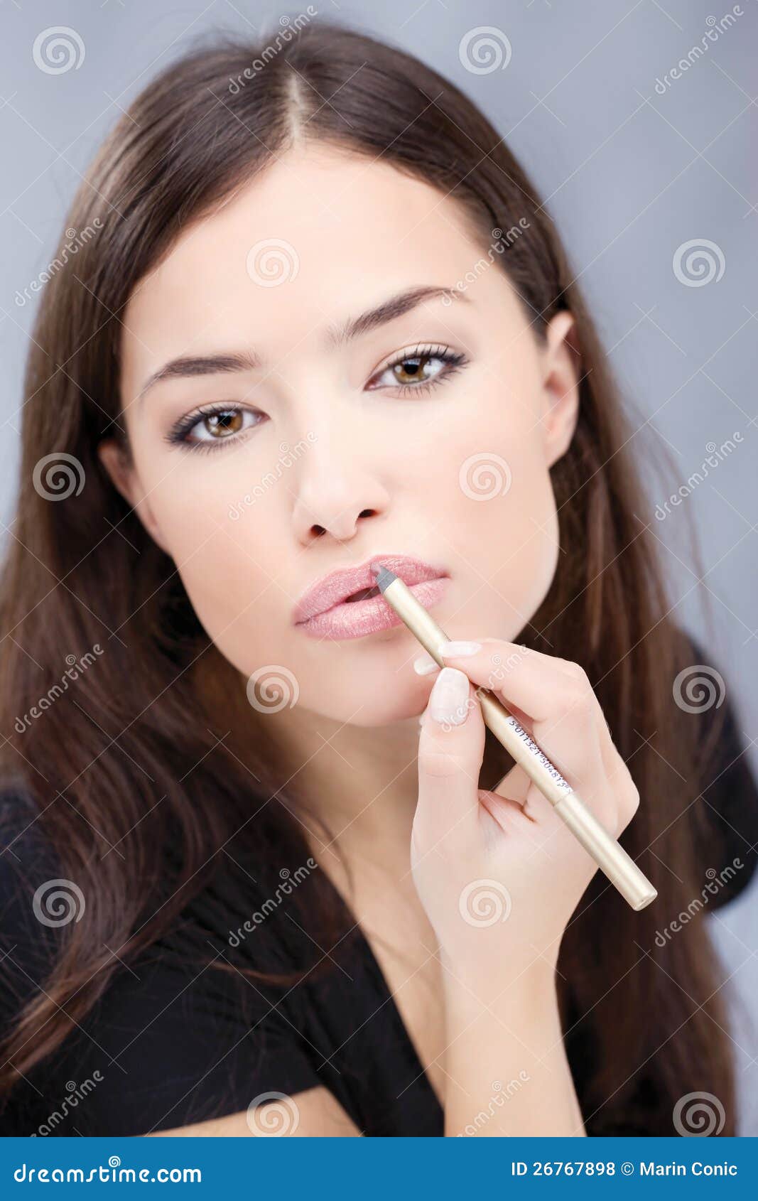 Cosmetic Pencil on Woman S Lips, Focus on Lips Stock Photo - Image of ...