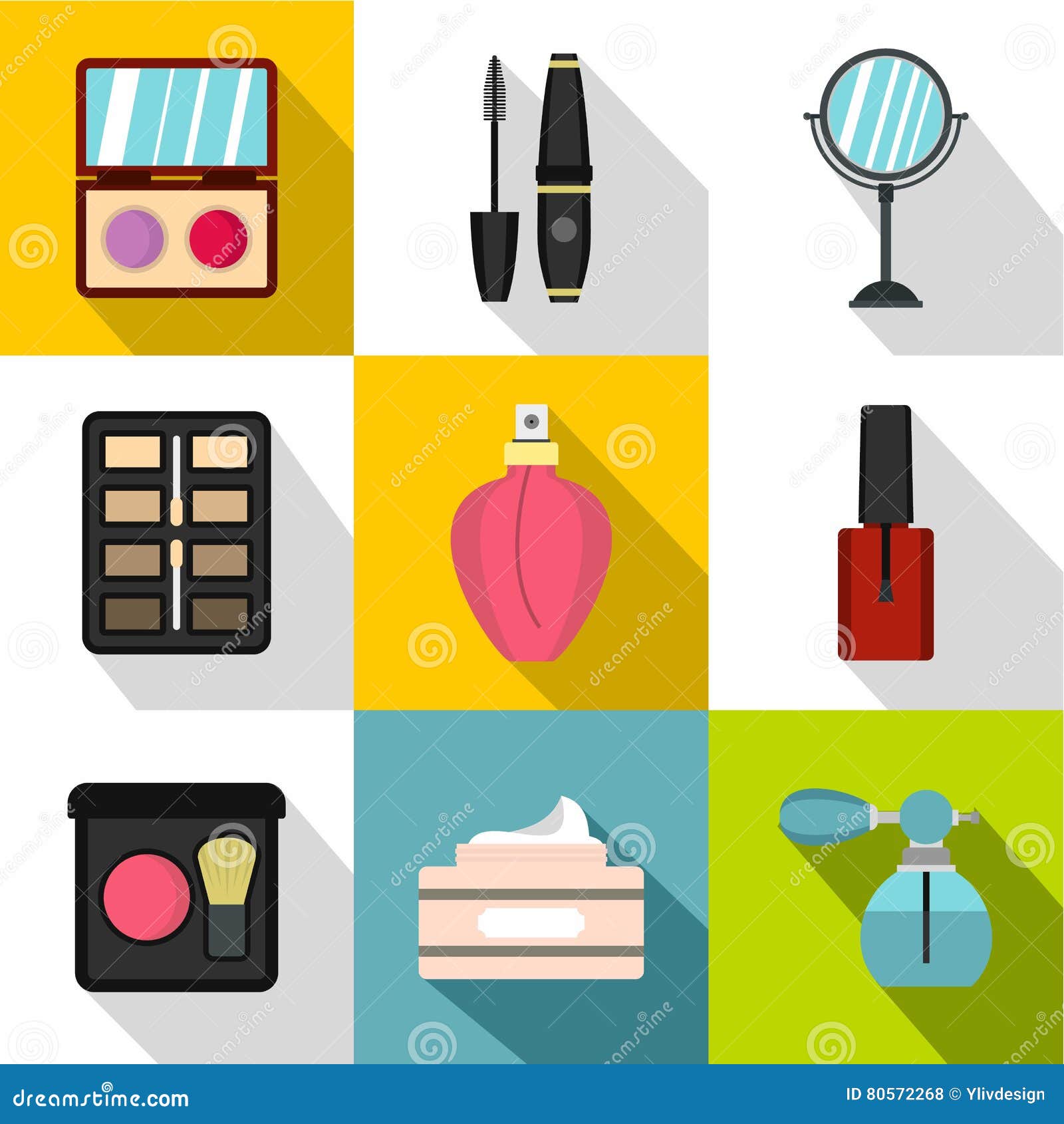 Cosmetic Products Icons Set, Flat Style Stock Vector - Illustration of ...