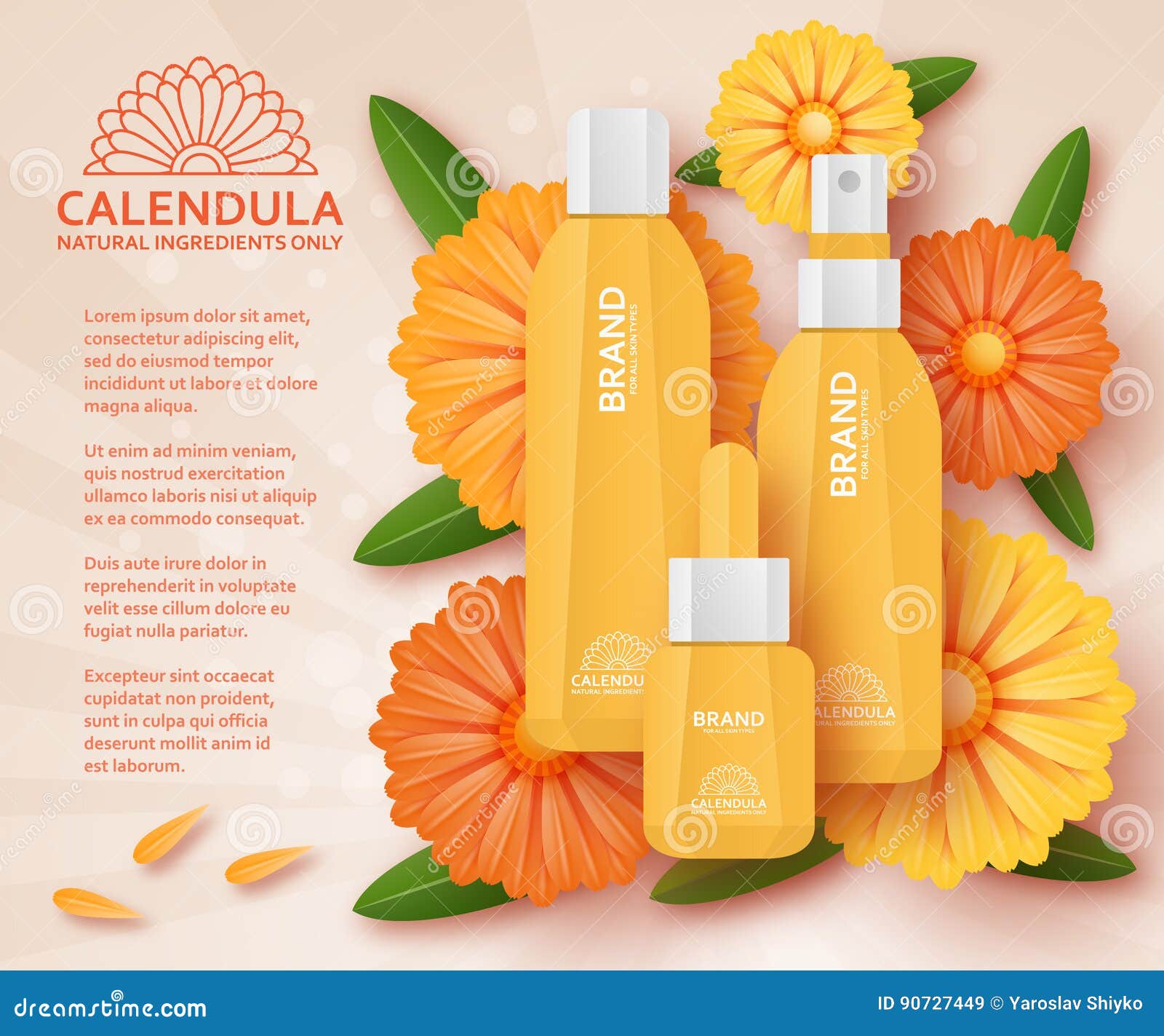 Cosmetic Template with Calendula. Vector Illustration Stock Vector ...