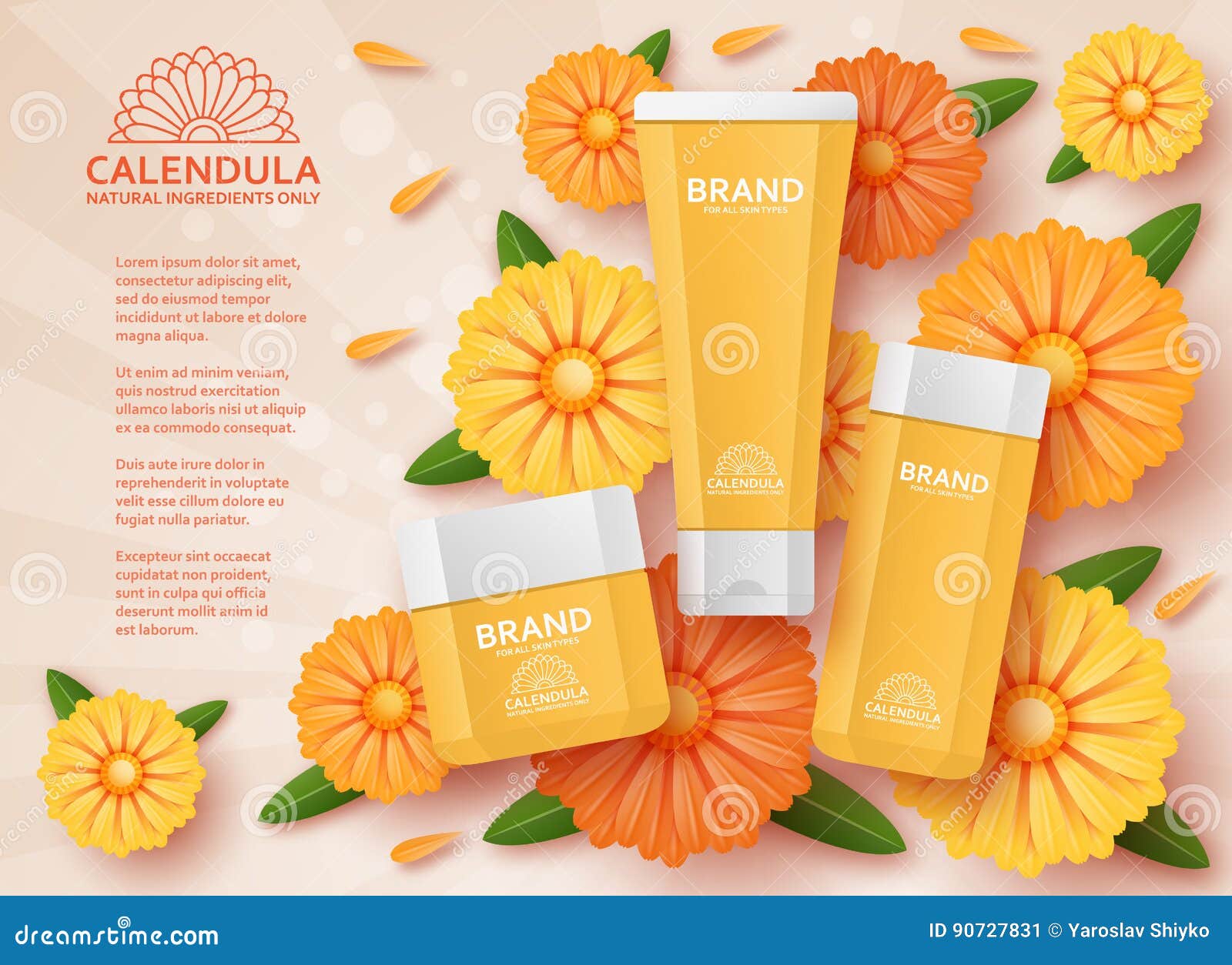 Cosmetic Template with Calendula. Vector Illustration Stock Vector ...