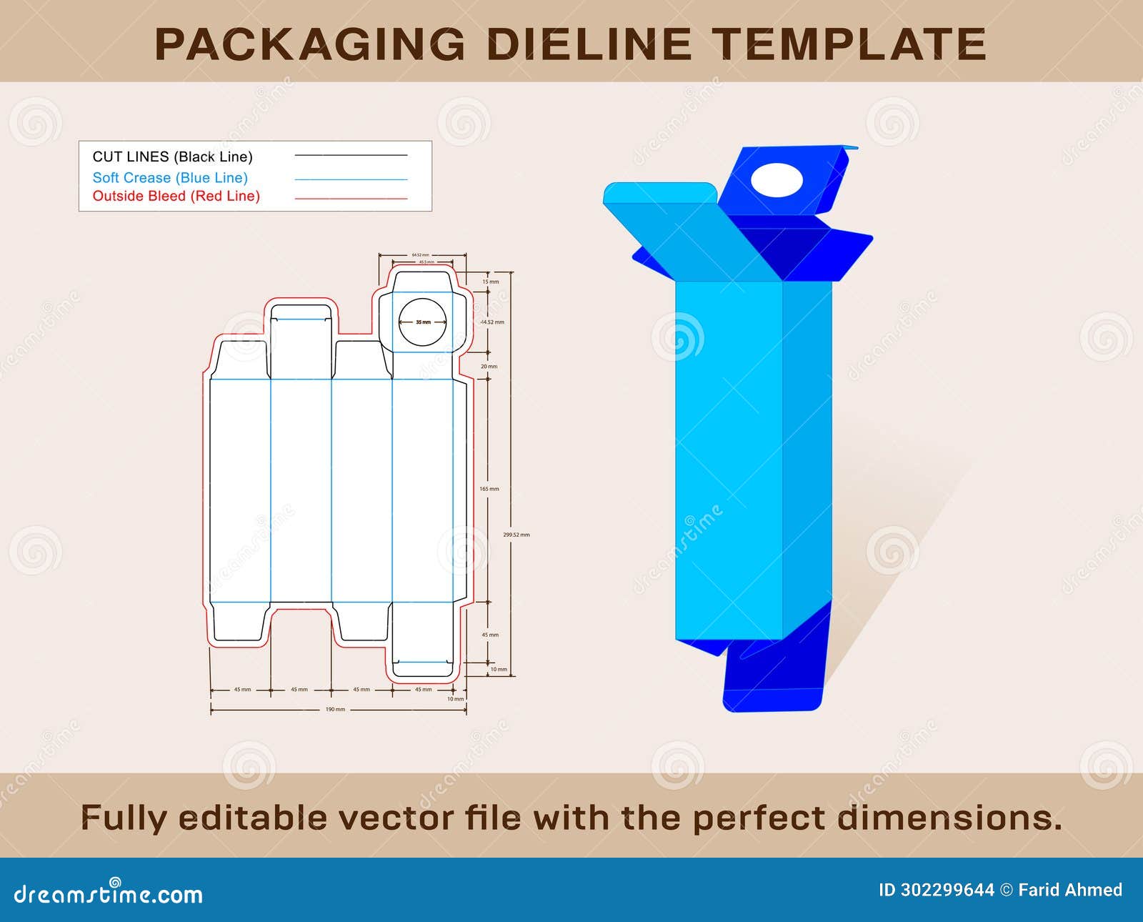 Cosmetic Tube Box Medium Dieline Template, 3d Box Vector File Stock ...