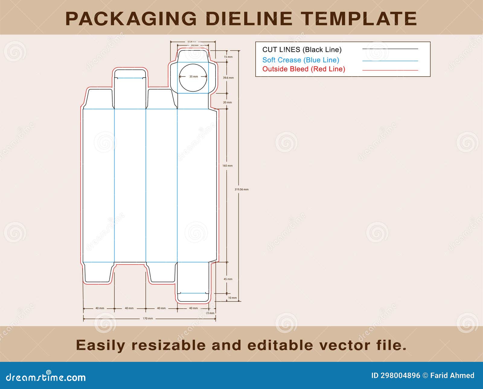 Cosmetic Tube Box Thin Dieline Template Stock Vector - Illustration of ...
