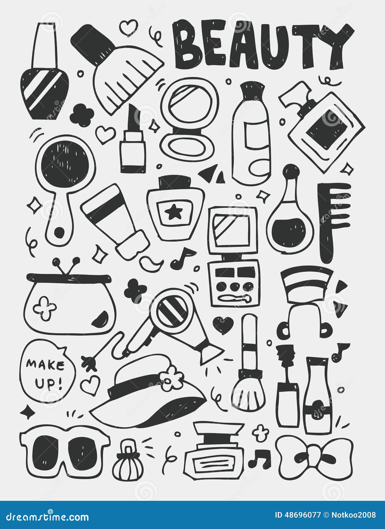 Cosmetics Beauty Elements Doodles Hand Drawn Line Icon, Eps10 Stock ...