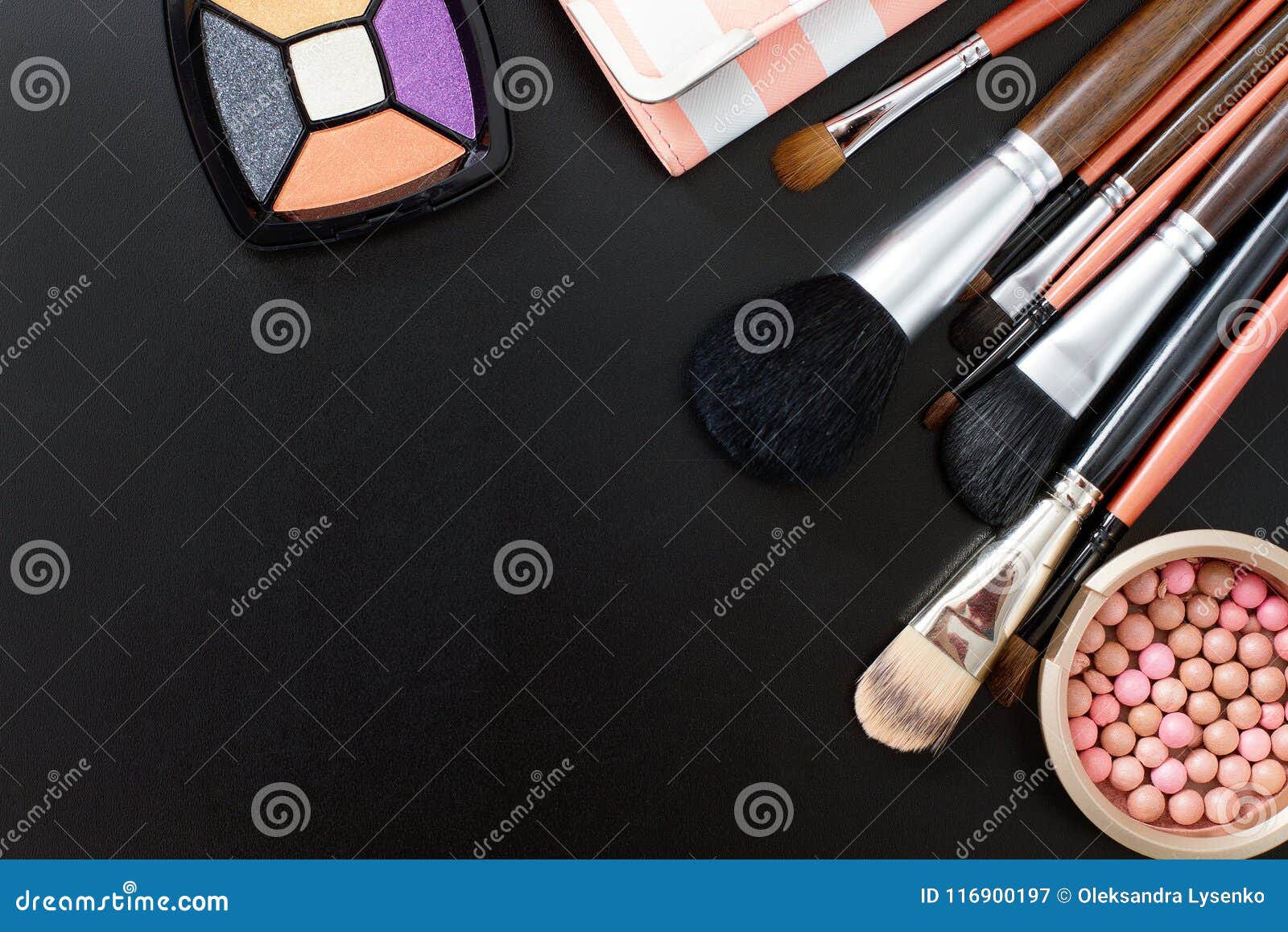 Make Up Tools. Cosmetics on Black Background and Make Up Tools. Top ...