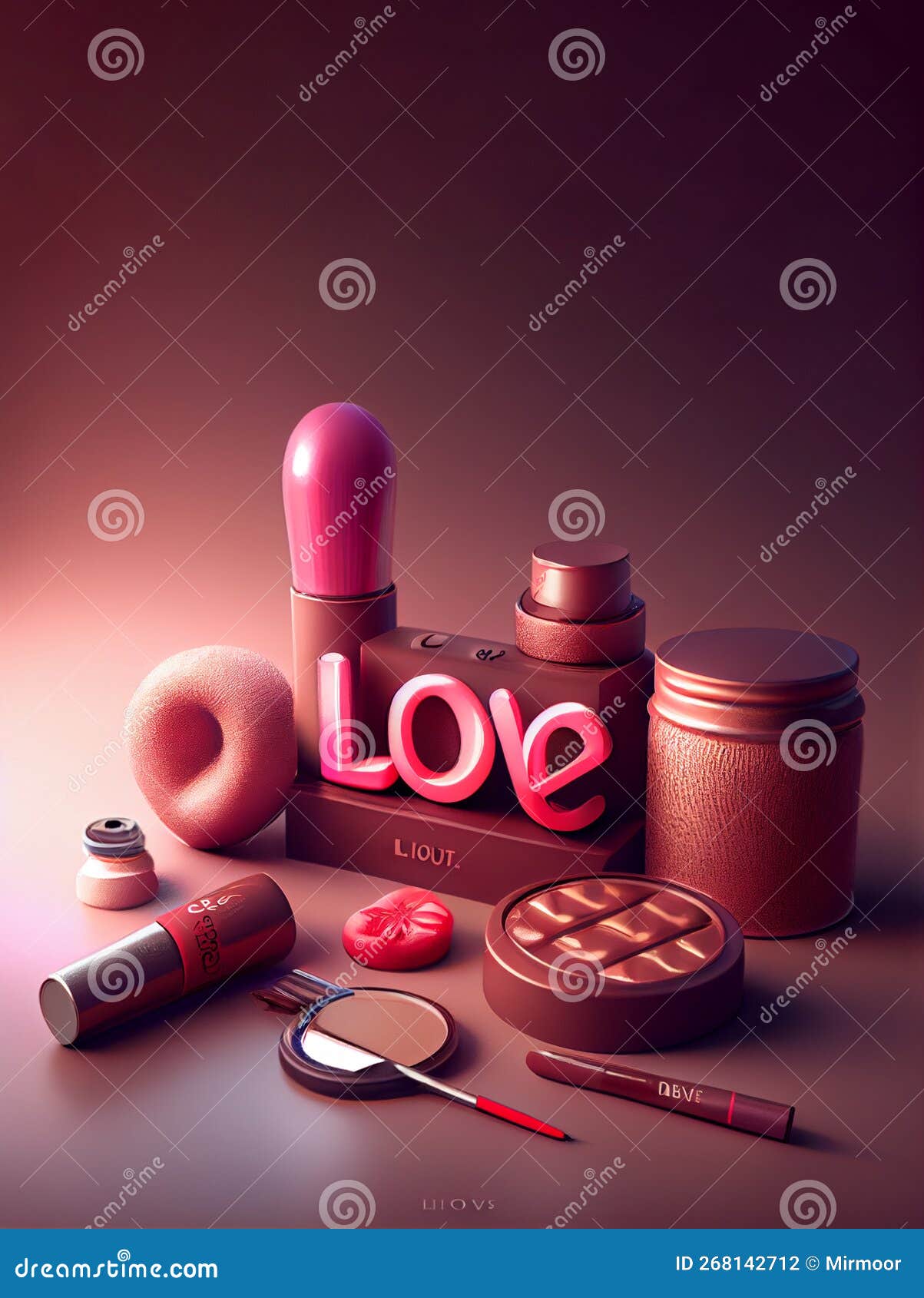 Cosmetics with love stock illustration. Illustration of pastel - 268142712
