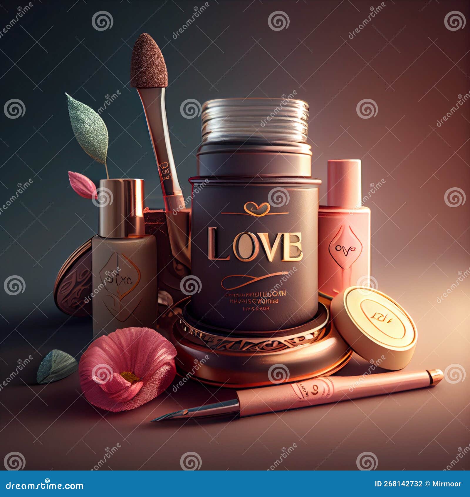 Cosmetics with love stock illustration. Illustration of lotion - 268142732