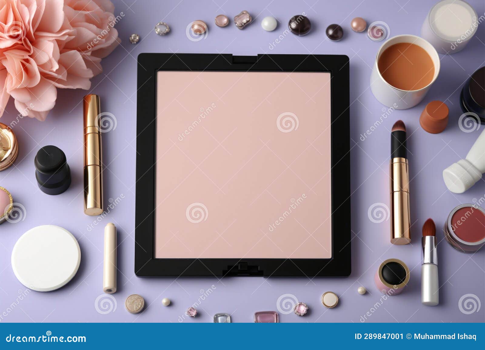 Cosmetics Encircle a Tablet with a Pristine White Screen, Beauty Tech ...