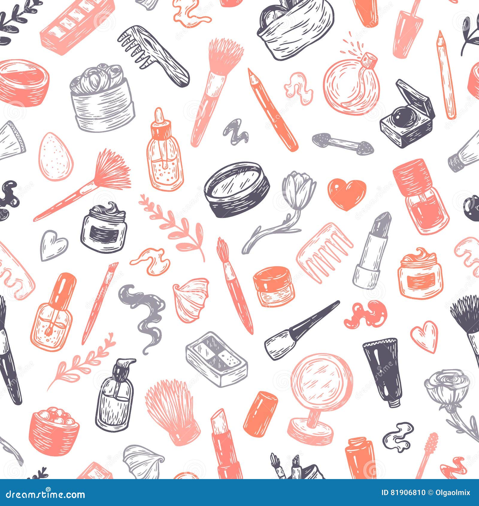 Cosmetics and Make-up. Pattern. Stock Vector - Illustration of kajal ...