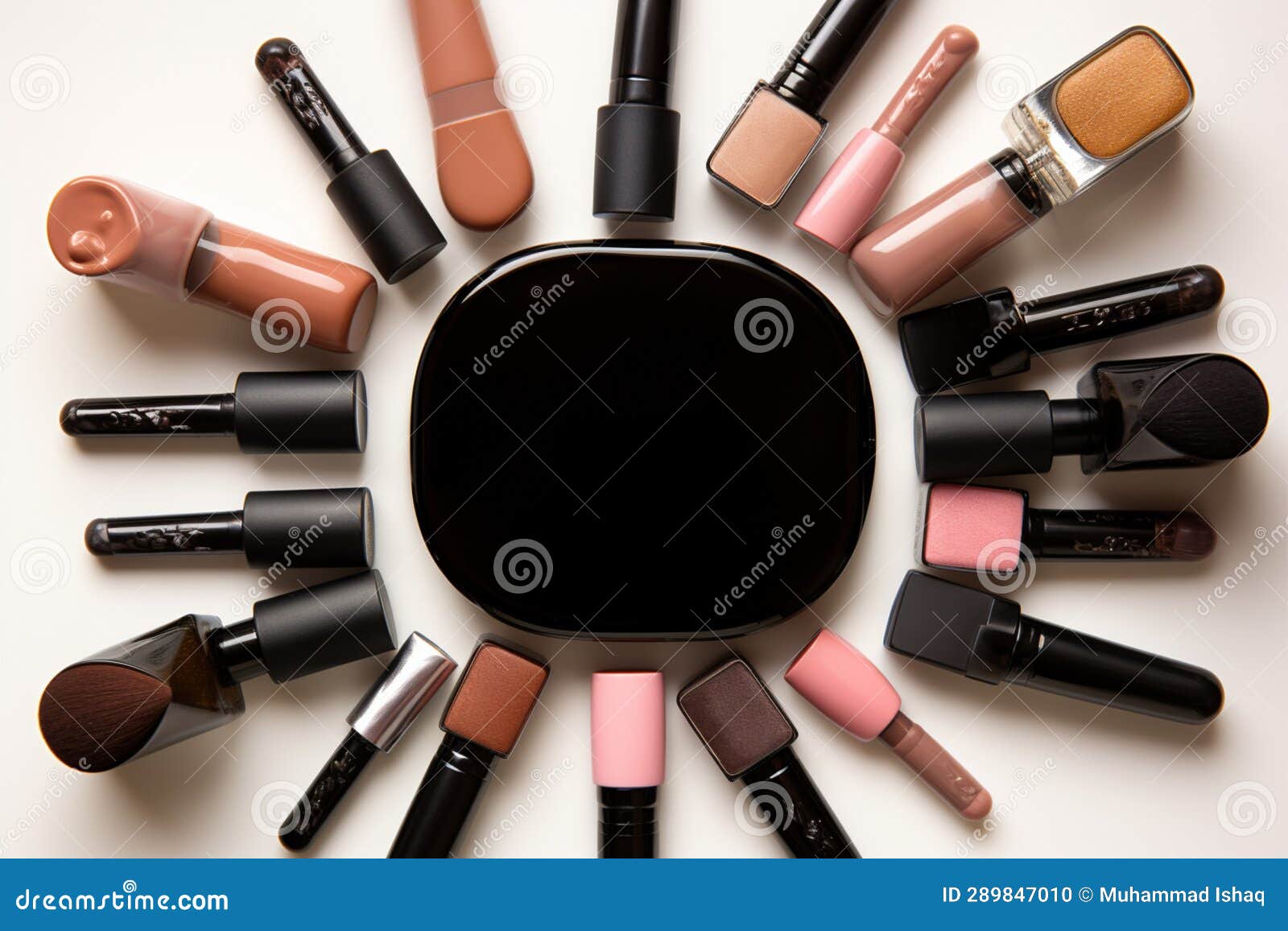 Cosmetics Neatly Arranged on a Modern Tablet, Top Down Perspective ...