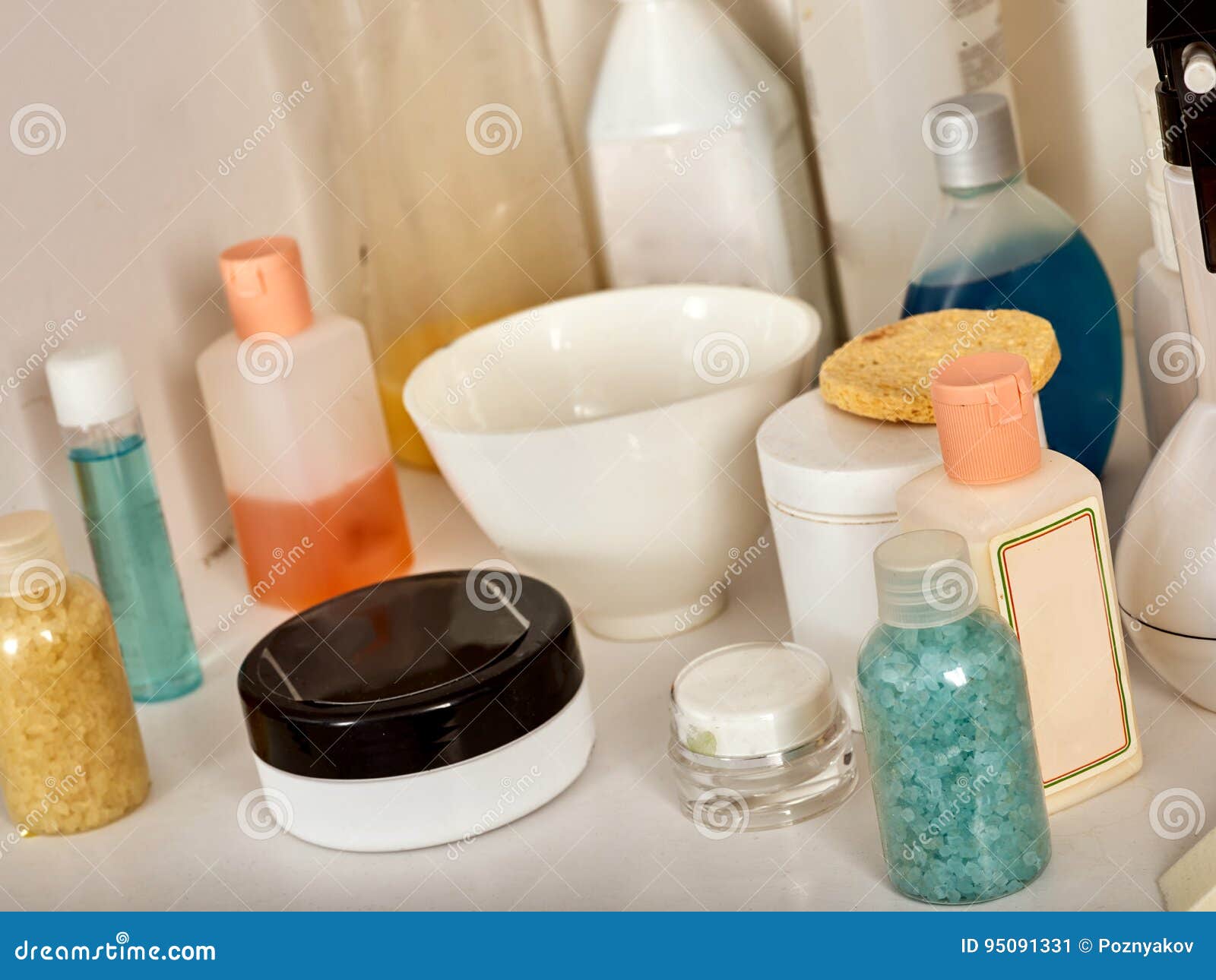 Cosmetics Packaging. Set Of Different Cosmetic Jars And Bottles Of ...