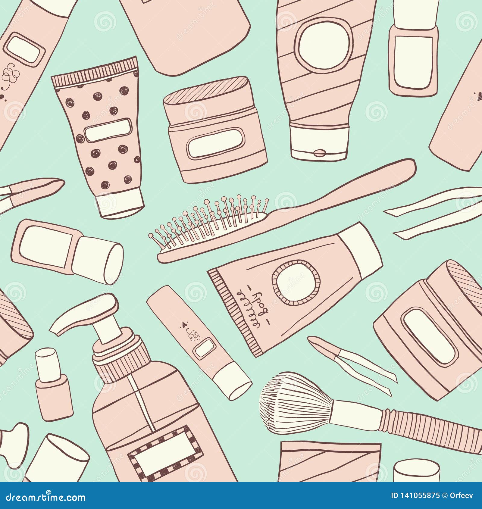 Cosmetics Pattern Seamless. Hand DrawVector Line Wallpaper Stock Vector ...