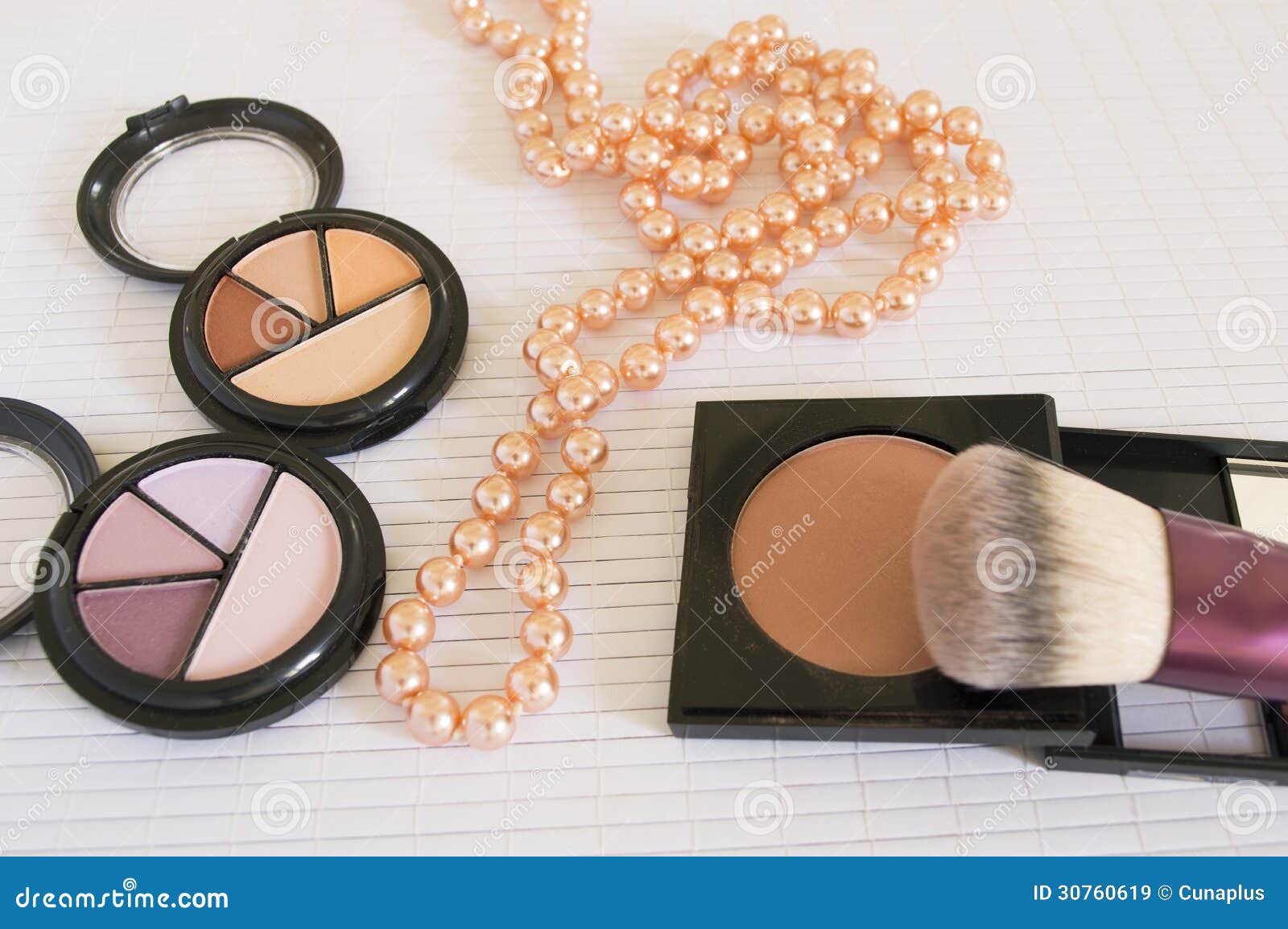 Cosmetics and Pearls Background Stock Image - Image of brush, beauty ...