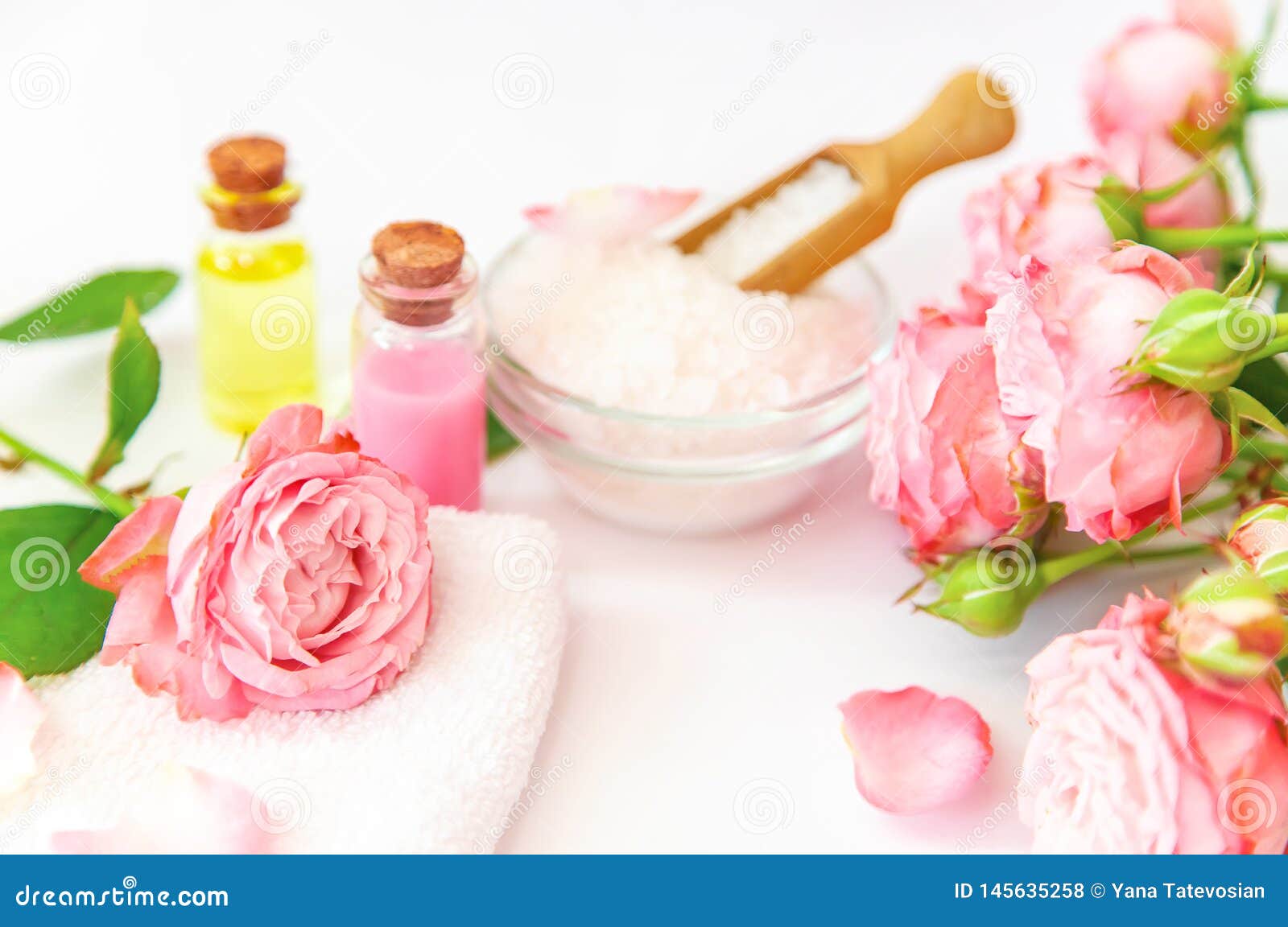Cosmetics with Rose Flower Extract. Selective Focus Stock Photo - Image ...