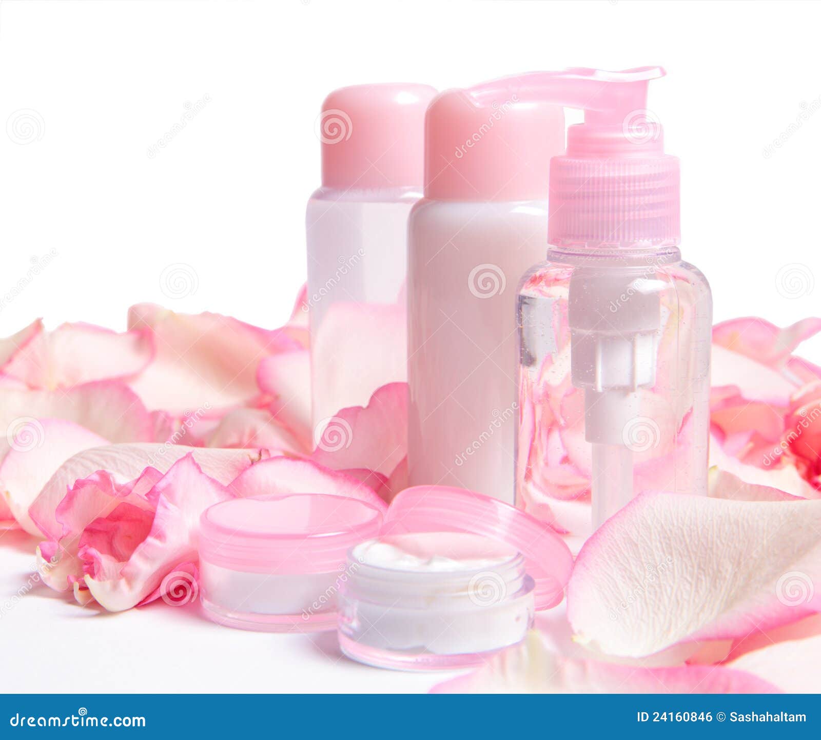 Cosmetics with rose petals stock photo. Image of hygiene - 24160846