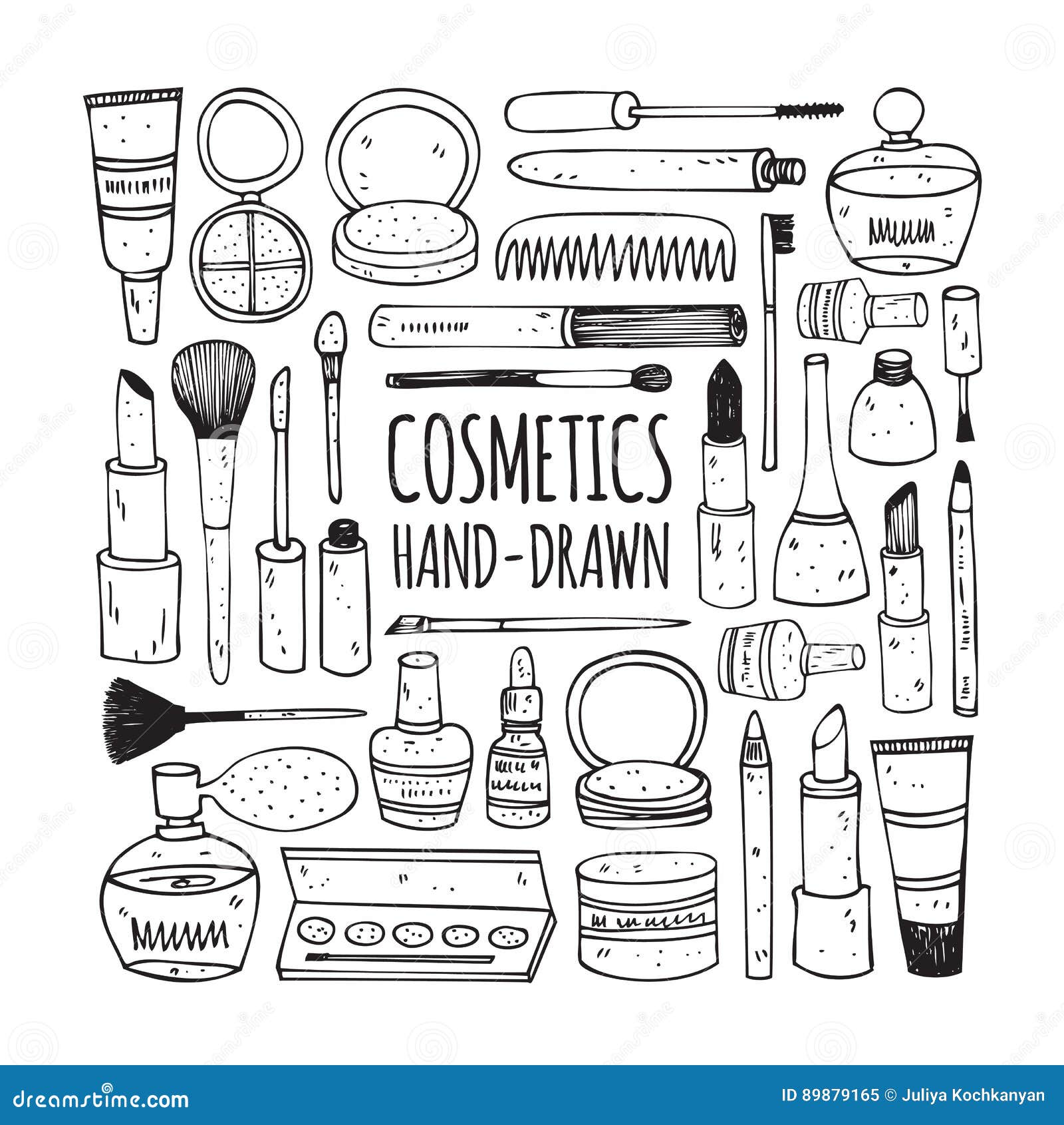 Cosmetics Set in Doodle Style Stock Vector - Illustration of drawn ...