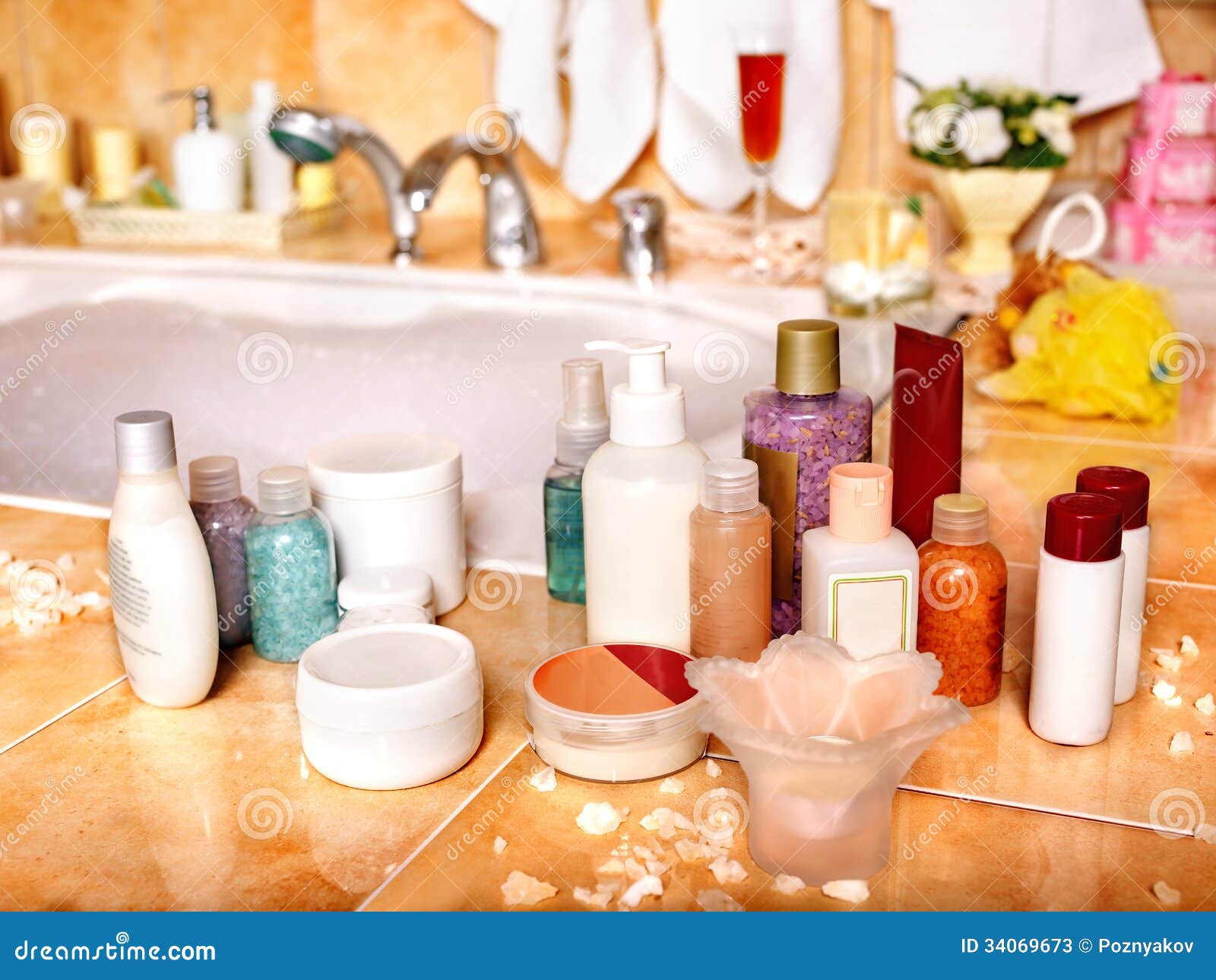 Cosmetics Still Life at Home Bath. Stock Image - Image of sauna, home ...