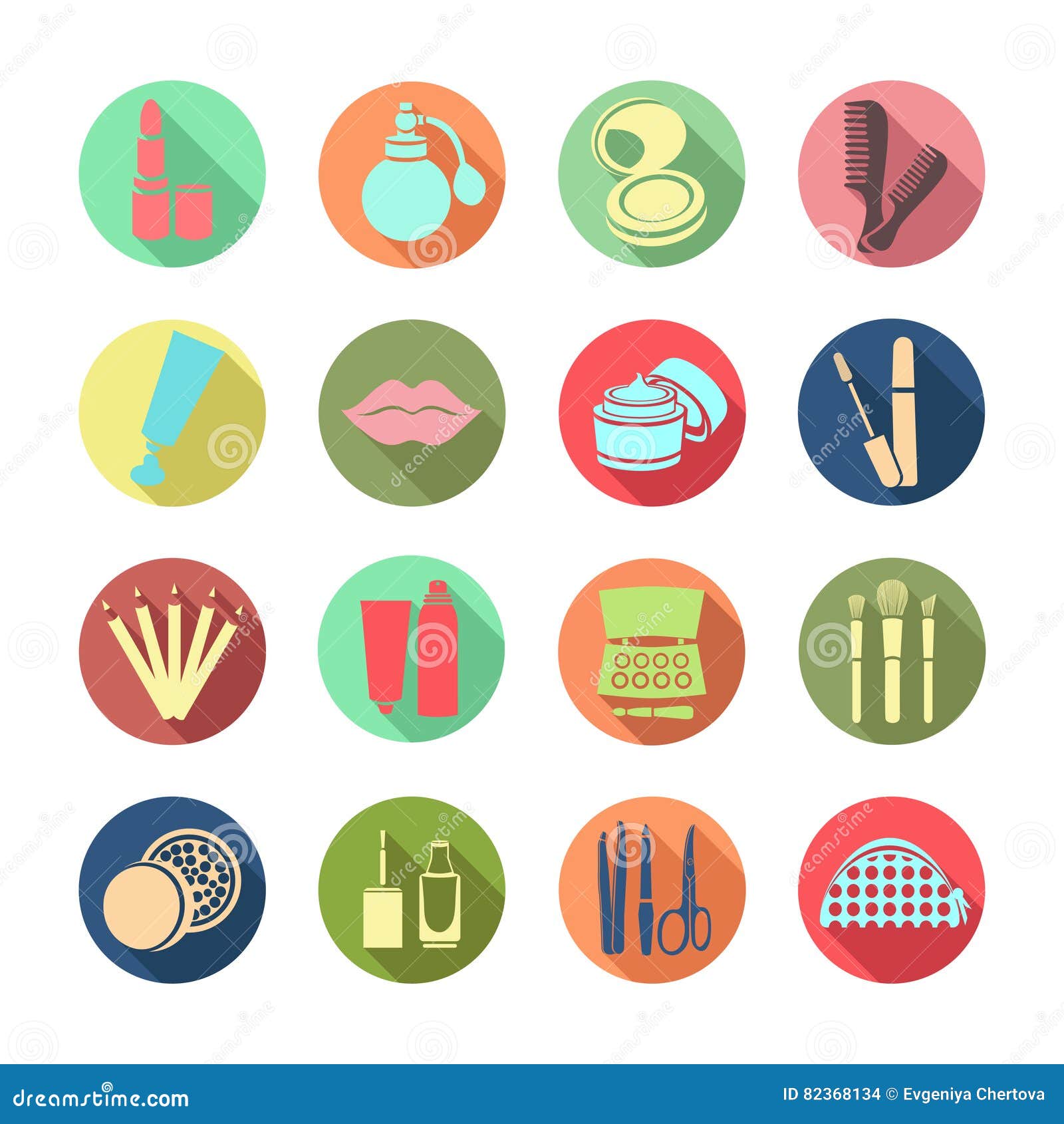 Cosmetics Vector Set Icon. Multicolored Icons with Cosmetic Products ...