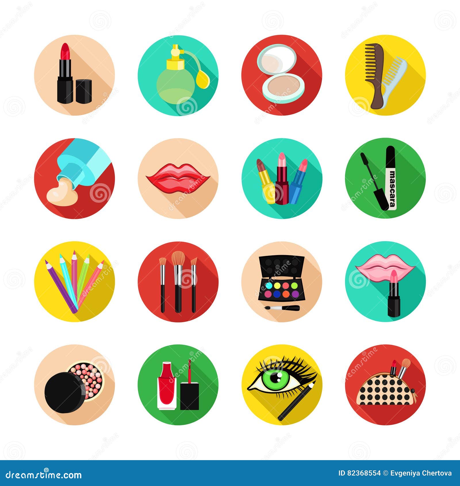 Cosmetics Vector Set Icon. Multicolored Icons with Cosmetic Products ...