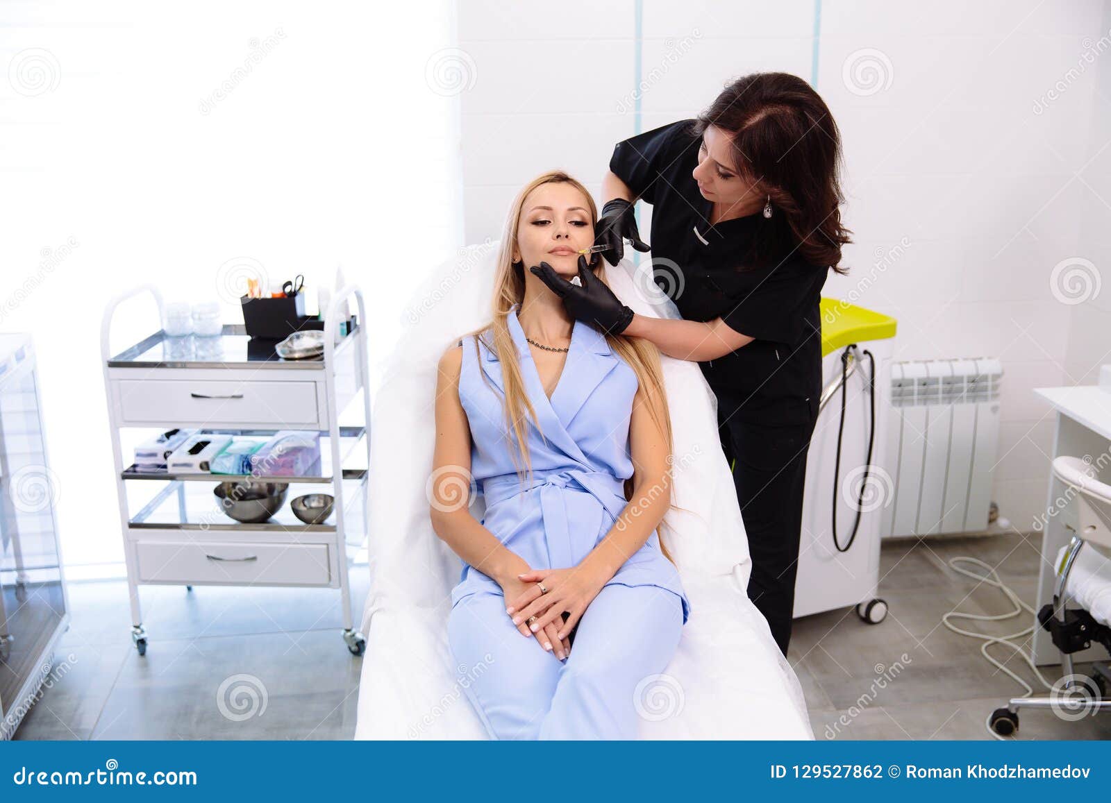 Cosmetologist Doctor Make Facial Beauty Injections To Her Woman Client