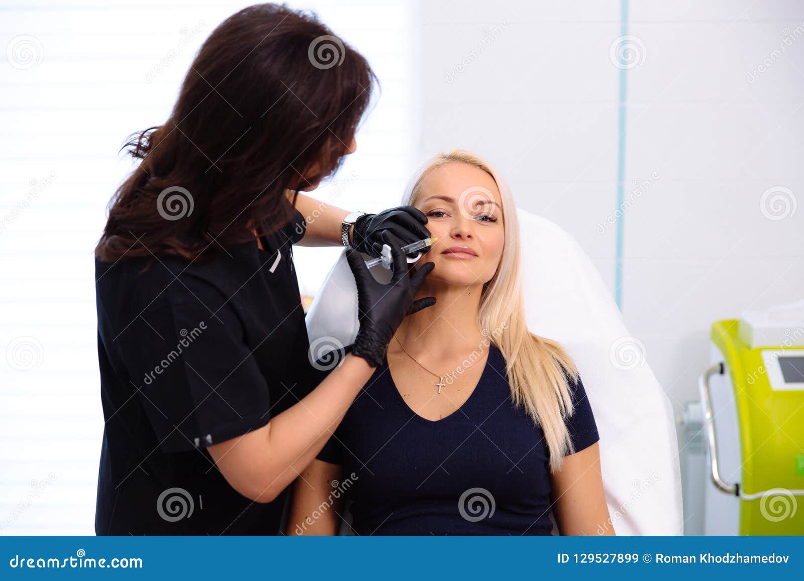 Cosmetologist Doctor Make Facial Beauty Injections To Her Woman Client