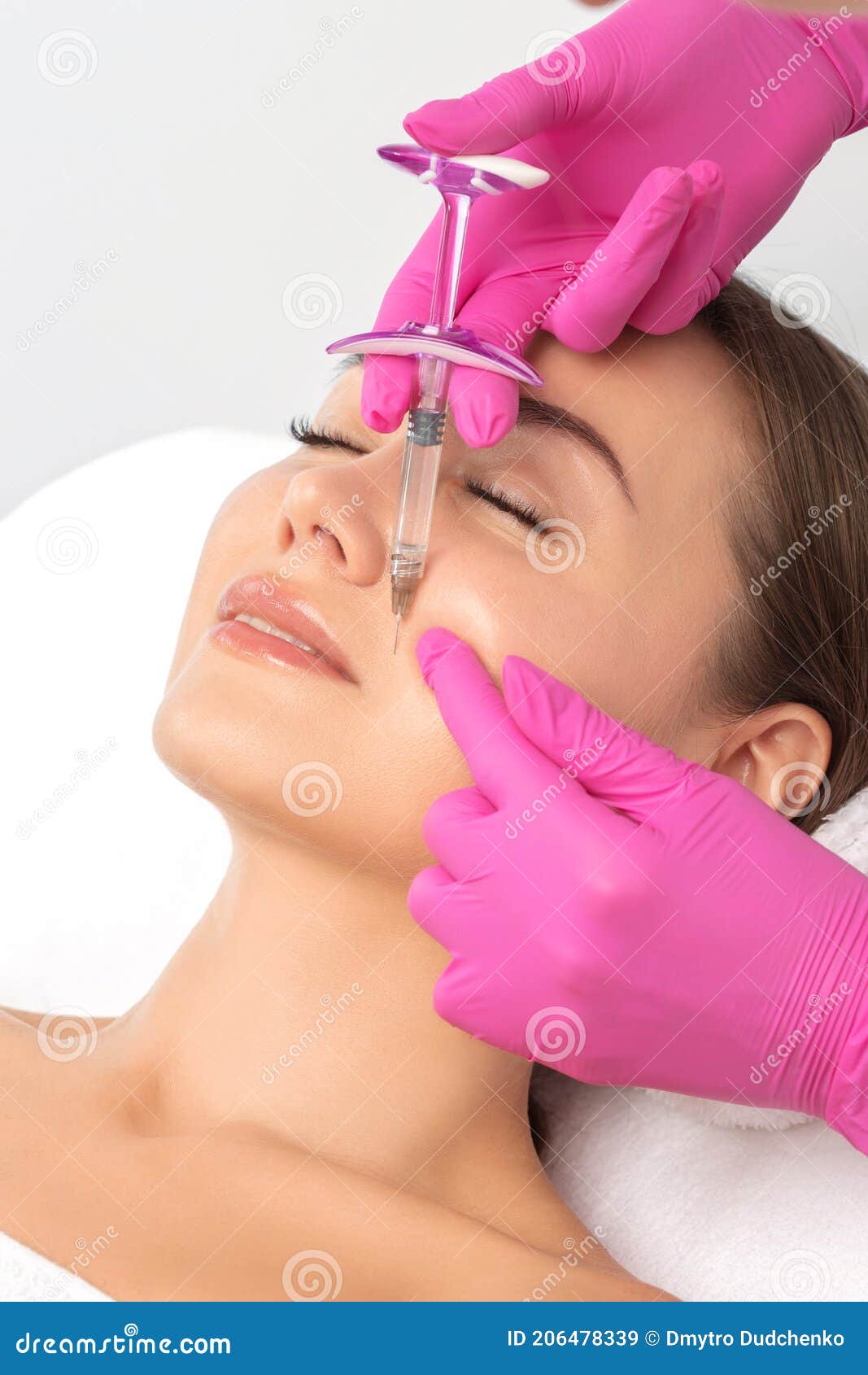 Cosmetologist Makes Rejuvenating Anti Wrinkle Injections On The Face Of
