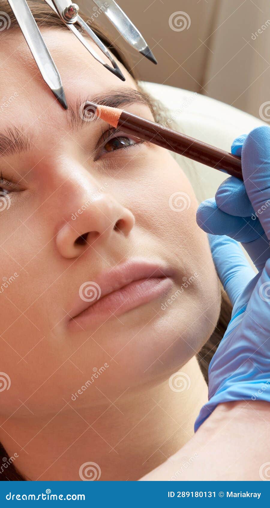 Cosmetologist Measures the Proportions of the Eyebrows with the Ruler ...