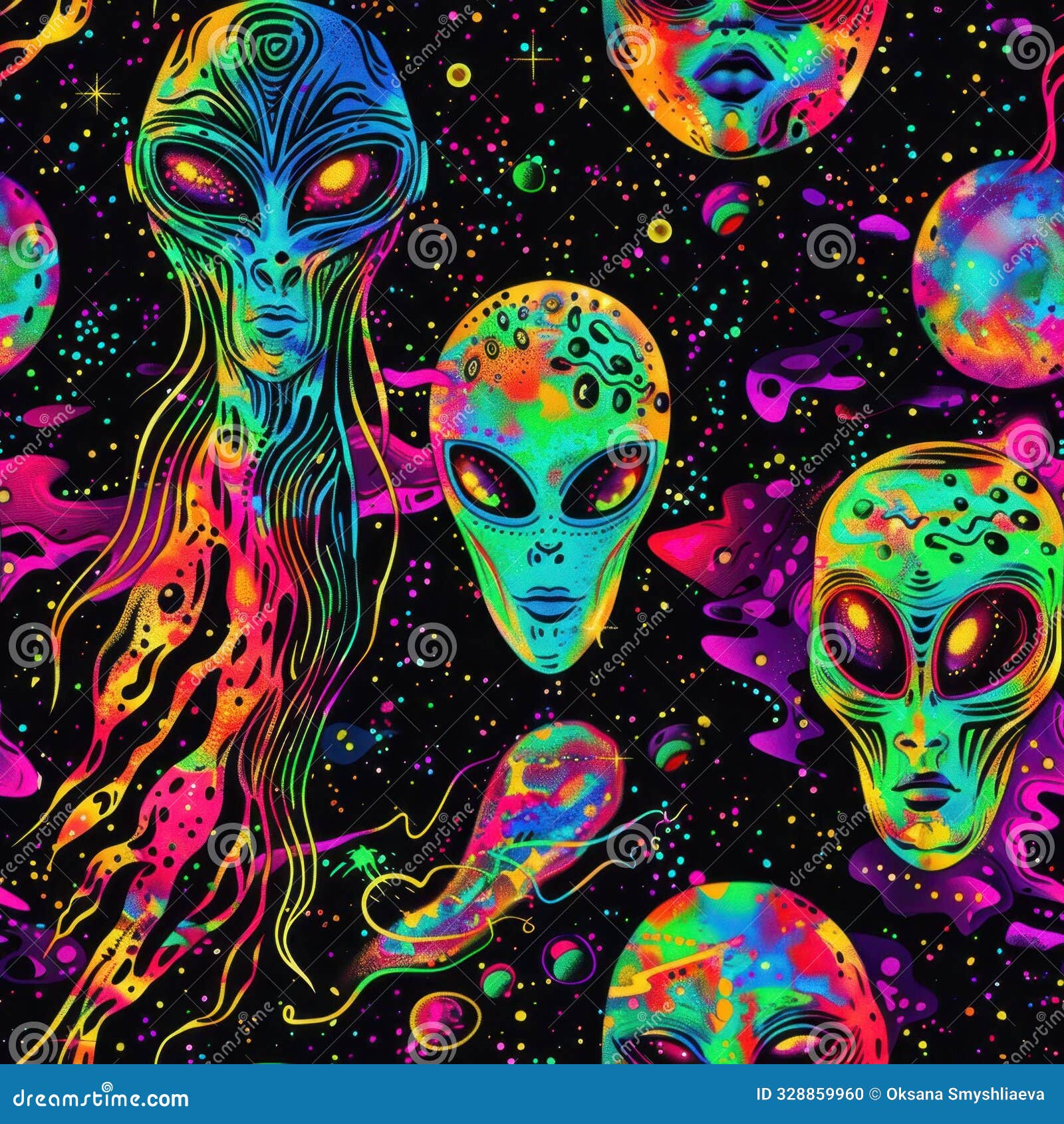Cosmic Alien Patterns On Vibrant Psychedelic Background Stock ...