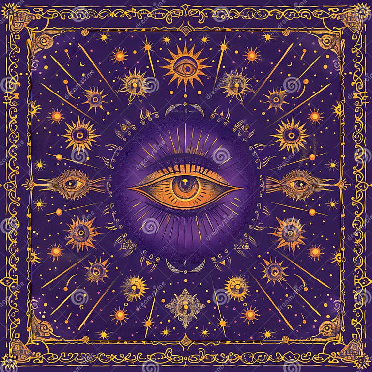 Mystical Eye: Celestial Pattern with Sun, Stars, Cosmic Design Stock ...