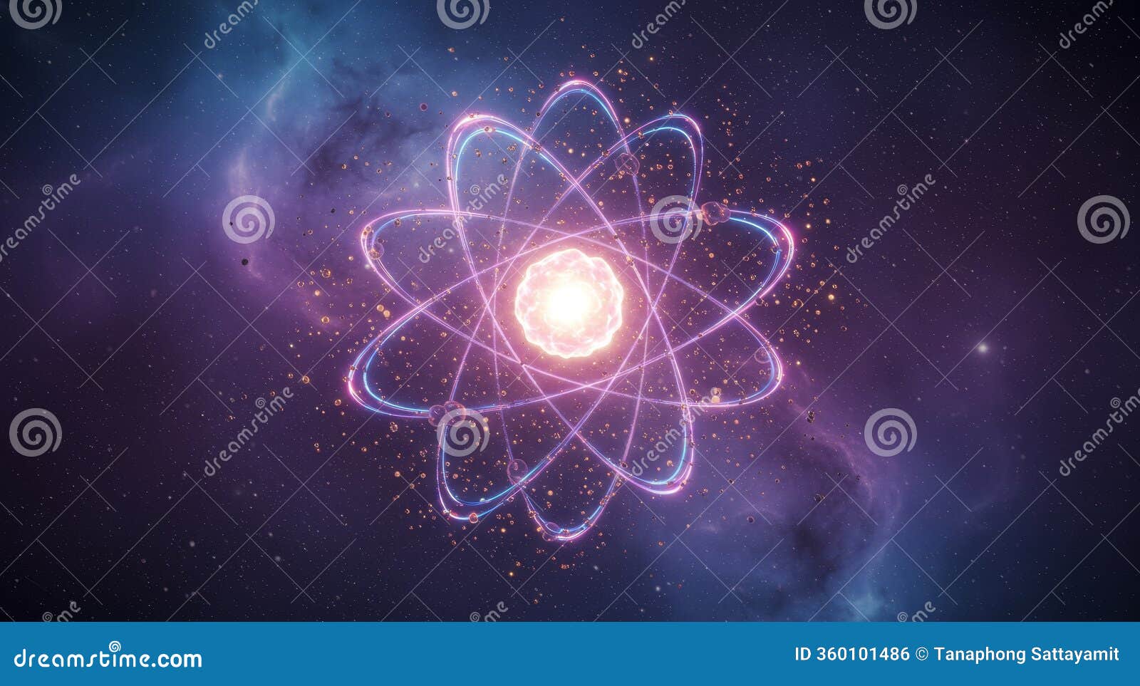 Cosmic Atomic Scene With Glowing Blue Atom Royalty-Free Stock Photo ...