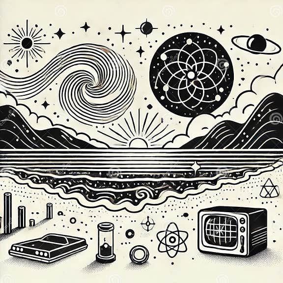 Cosmic Beach Scene Graphic Design Stock Illustration - Illustration of ...