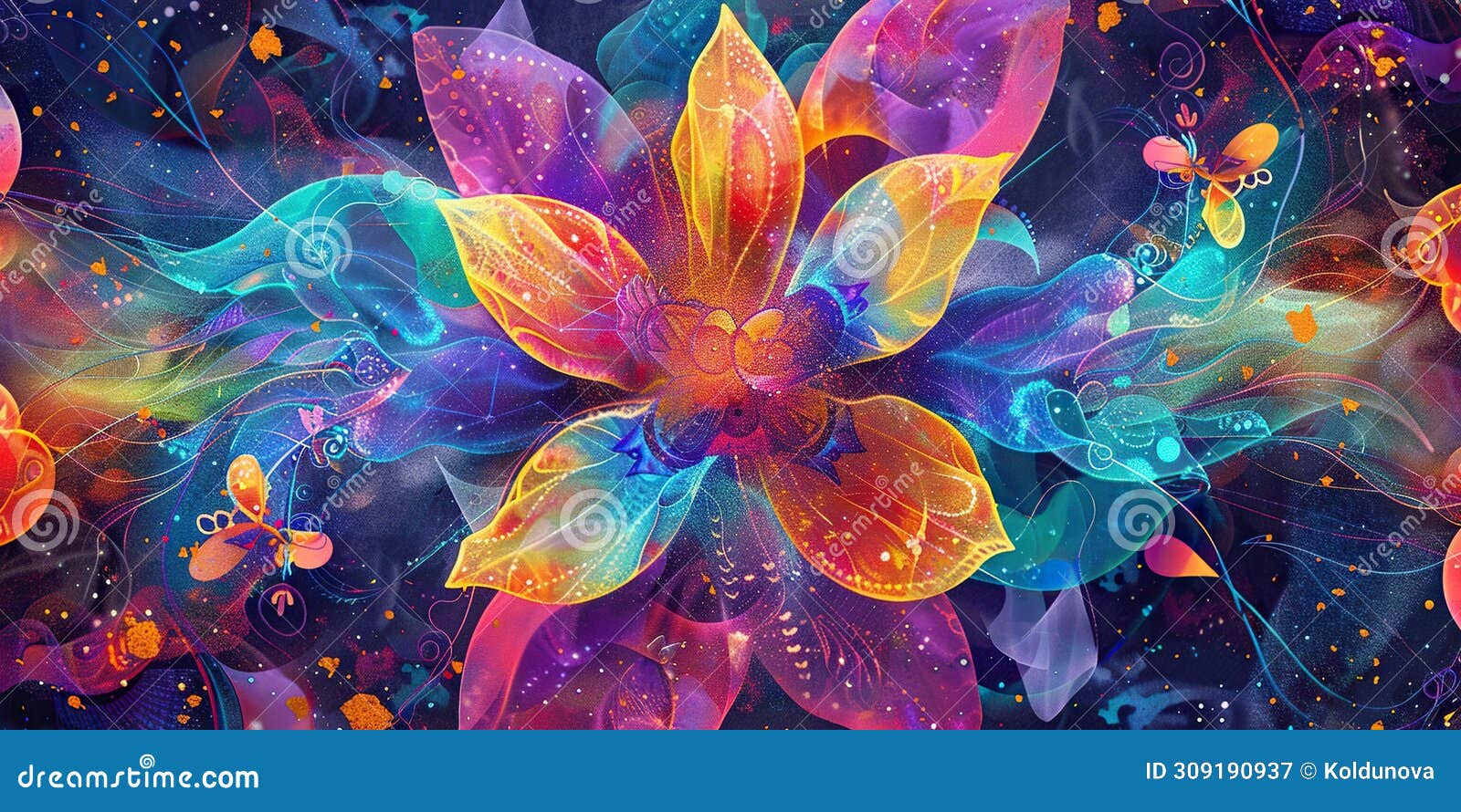 Cosmic Bloom Unfolds in Vivid Colors, Blending Floral and Astral Forms ...