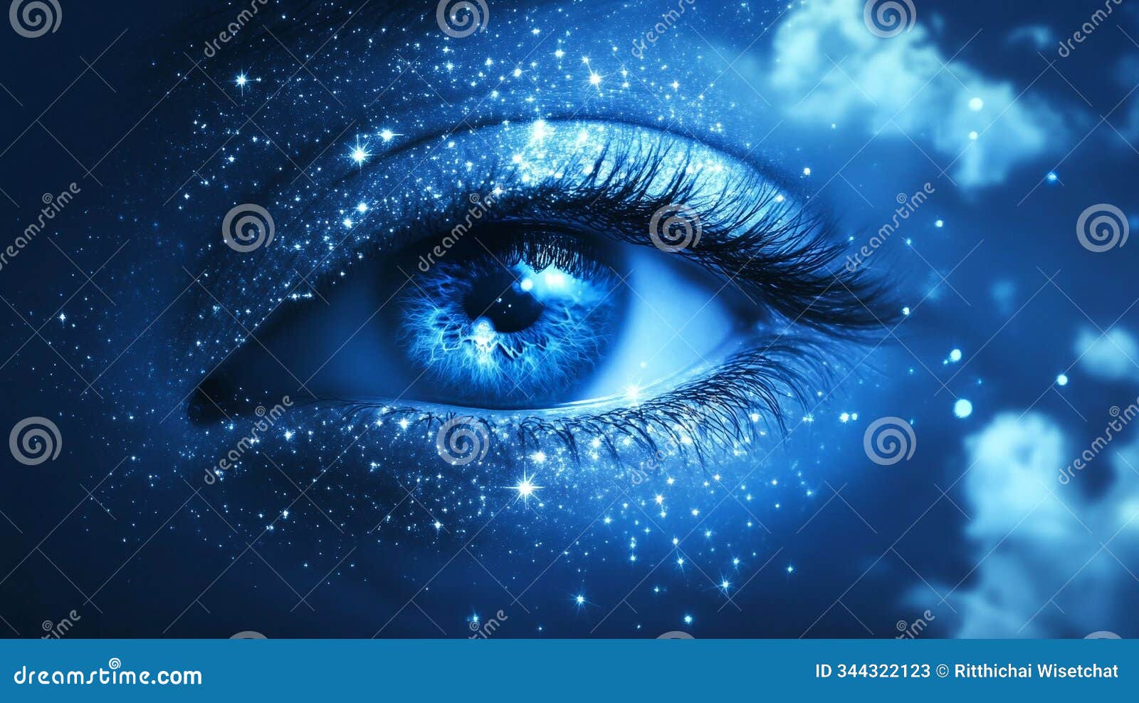 Cosmic Blue Eye Reflecting Stars, Full of Wonder Stock Illustration ...
