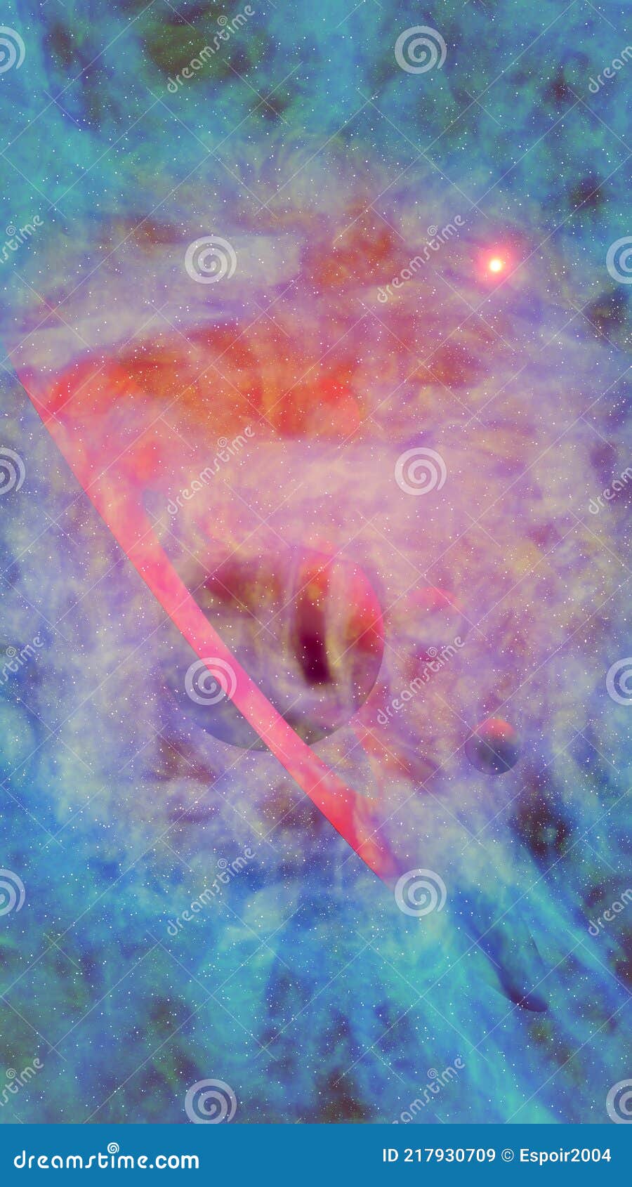 Cosmic Blue Plasma with a System of Planets in the Red Nebula. 3D ...