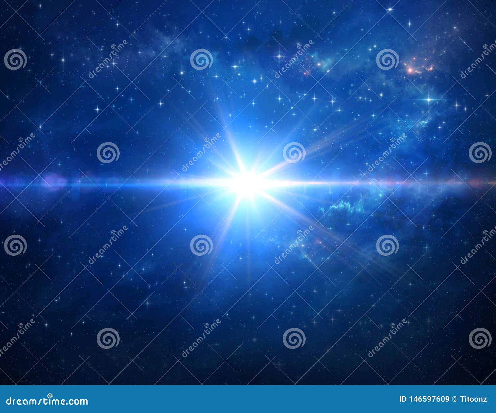 Cosmic Blue Star Blast in Outer Space Stock Illustration - Illustration ...