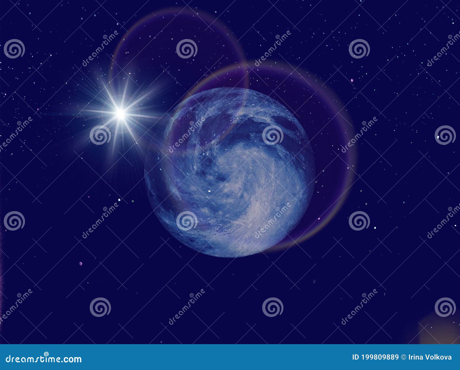 Cosmic Blue Starry Sky Flare Globe on Galaxy Dark Earth from Space ...
